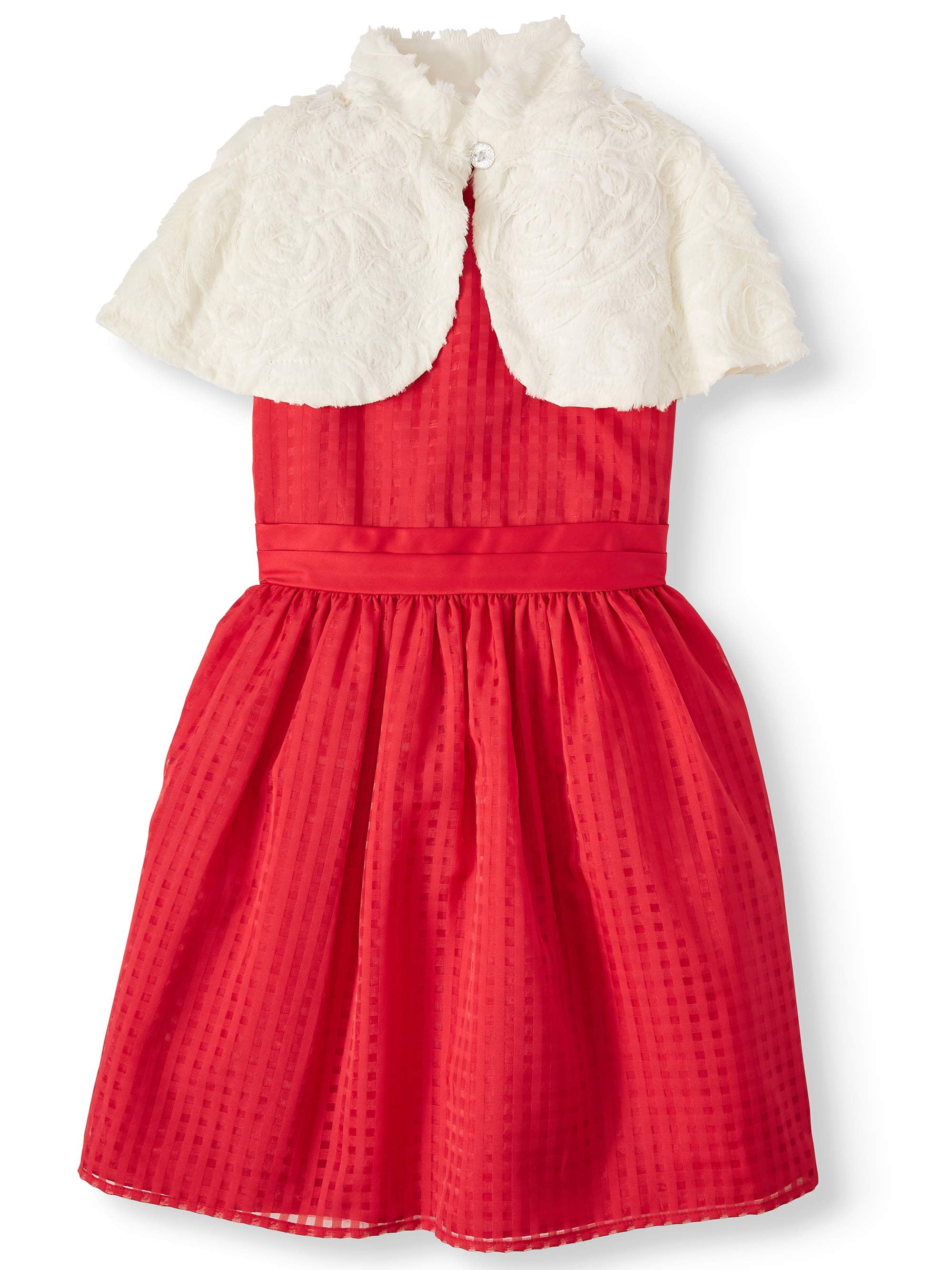 Wonder Nation Holiday Christmas Pane Dress With Removable Faux-Fur ...