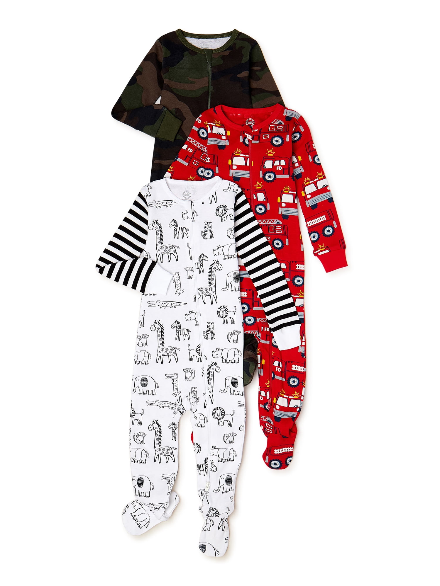 Wonder Nation Infant Baby Boy Snug Fit Sleep and Play Pajamas, 3 Pack ...
