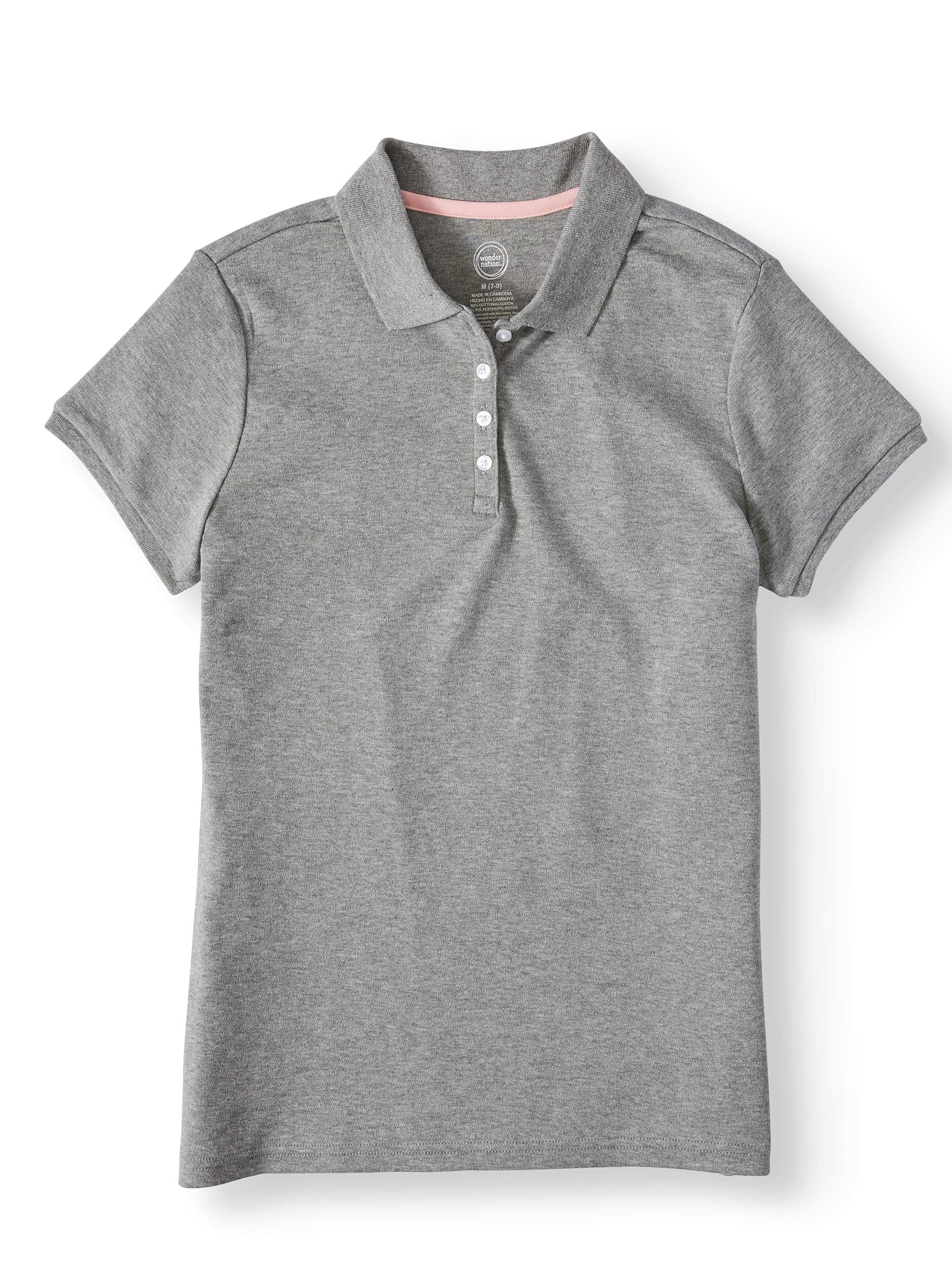 Wonder Nation Junior Girls' School Uniform Short Sleeve Interlock Polo ...