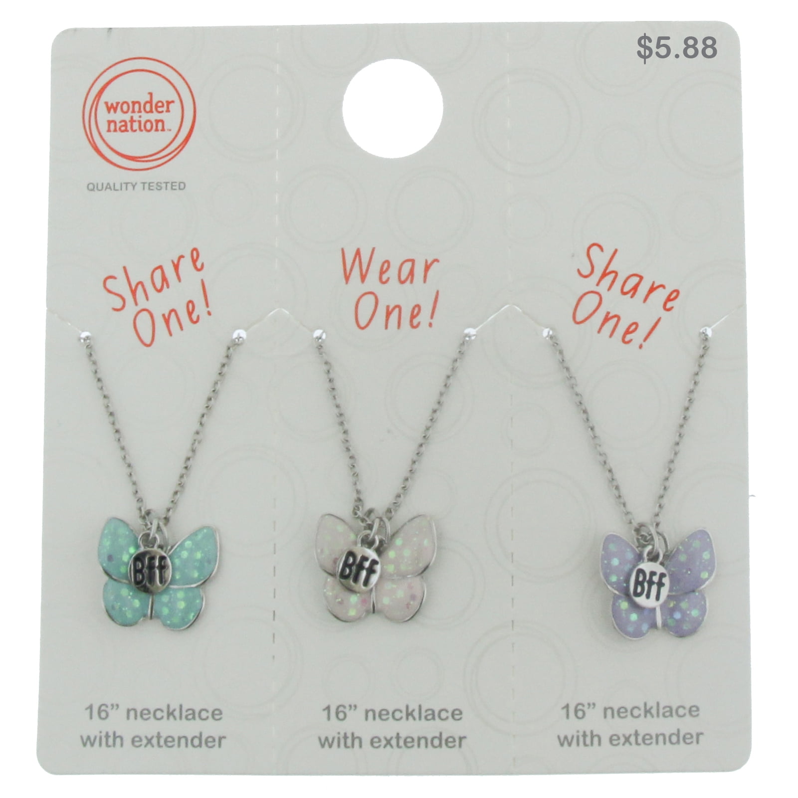Wonder Nation Kids BFF Butterfly Necklace Set 3 Pack 16 Inches Share ...