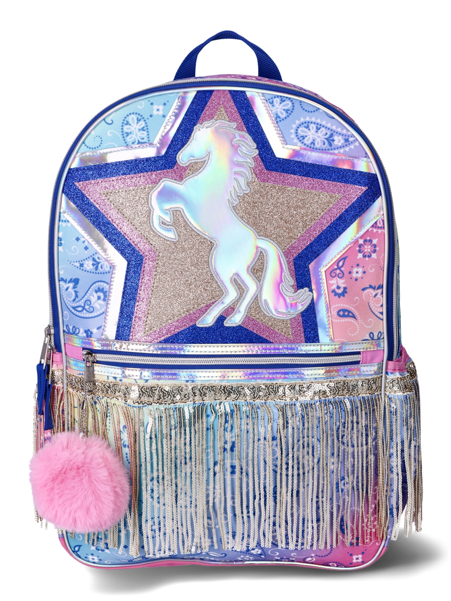 Wonder Nation Kids Pink Horse Backpack 17in, School Laptop Pocket ...