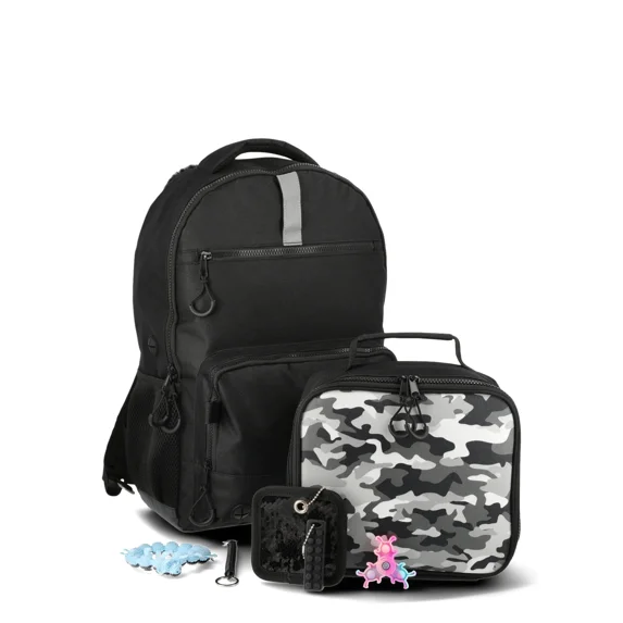 Wonder Nation Kids Unisex Sensory 17" Backpack with Lunch Box, Black ...