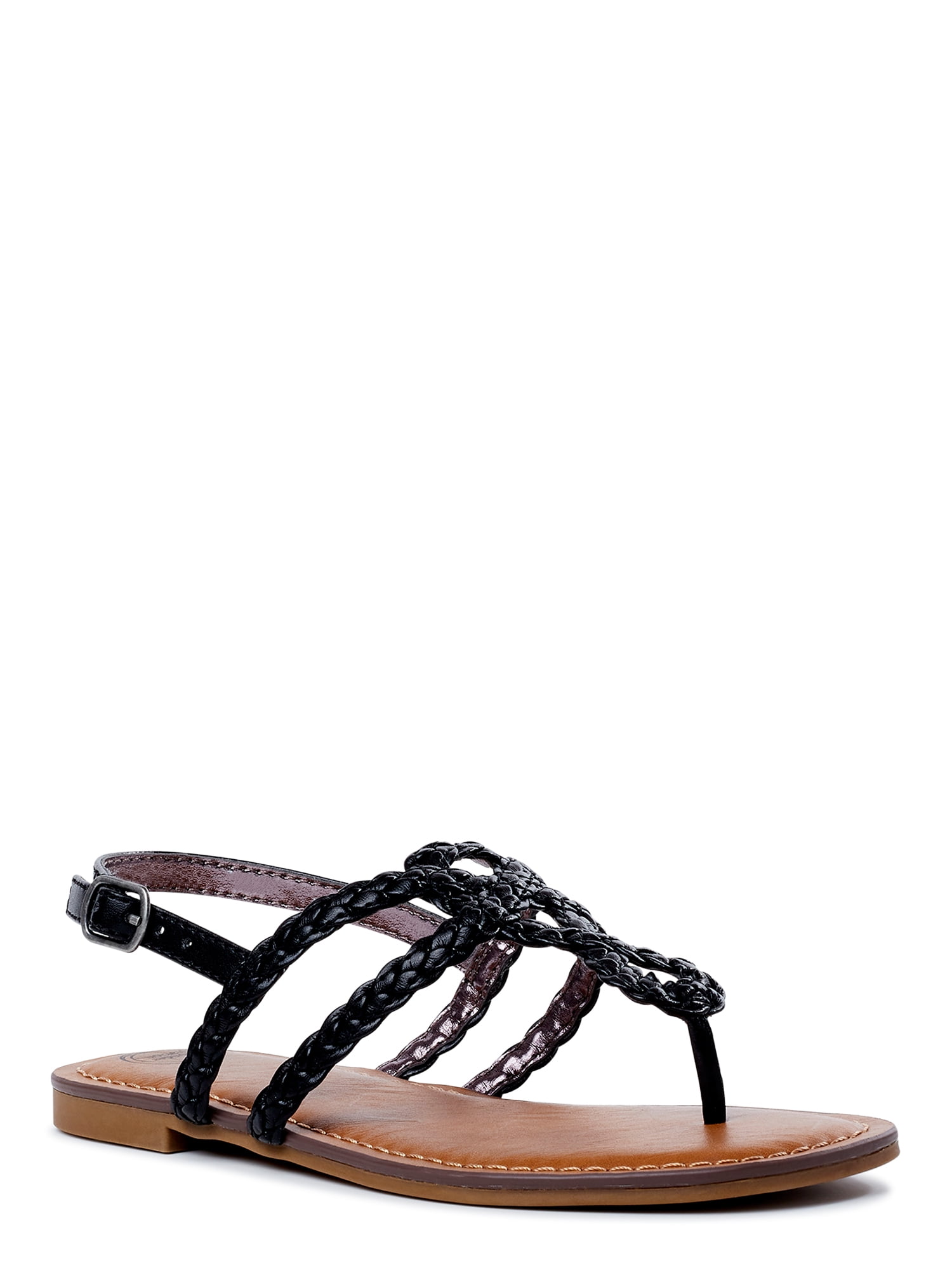 Wonder Nation Girls Strappy Braided Squared-Toe Sandal with Ankle Strap ...