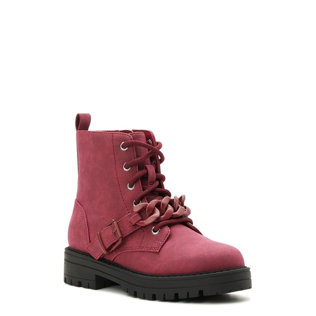 Wonder Nation Little & Big Girls Enamel Chain Combat Boot, Sizes 13-6 ...