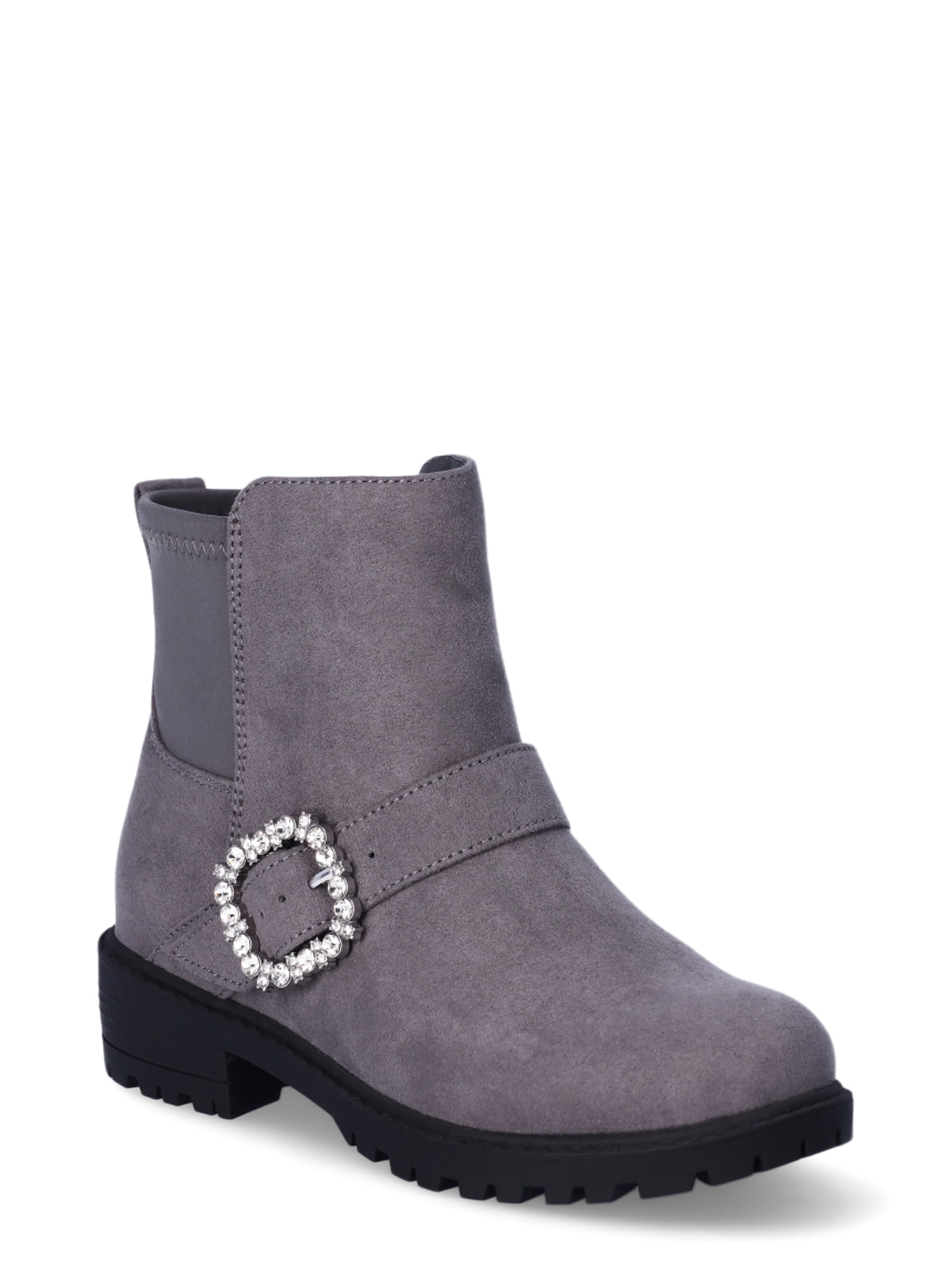 Wonder Nation Girls Rhinestone Buckle Ankle Boots, Glittery ...