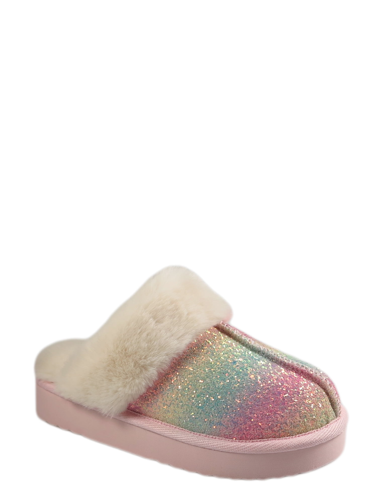 Wonder Nation Little & Big Girls Scuff Slippers With Faux Fur Trim ...