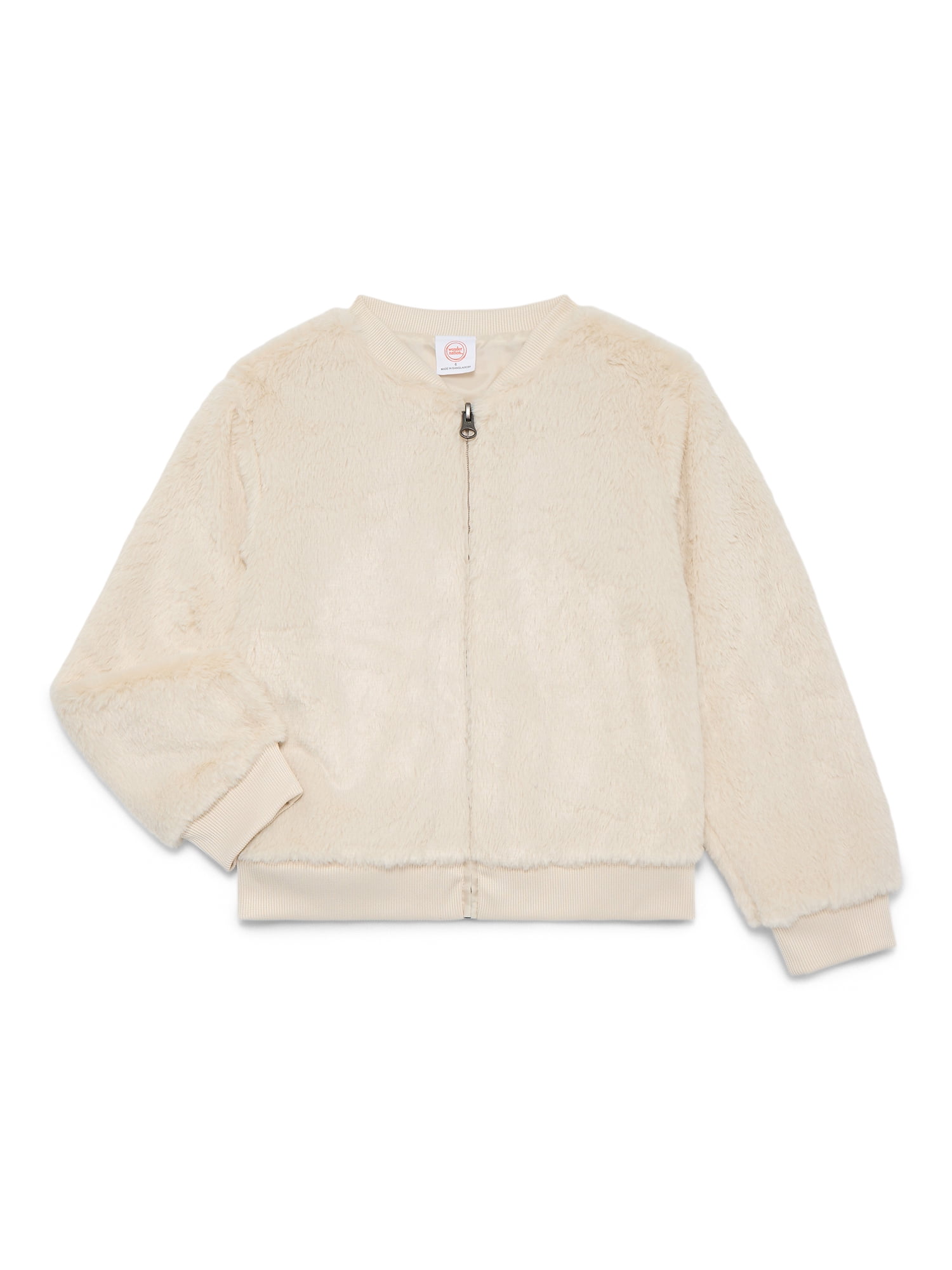 Wonder Nation Little Girls Faux Fur Bomber Jacket, Sizes 4-10 - Walmart.com