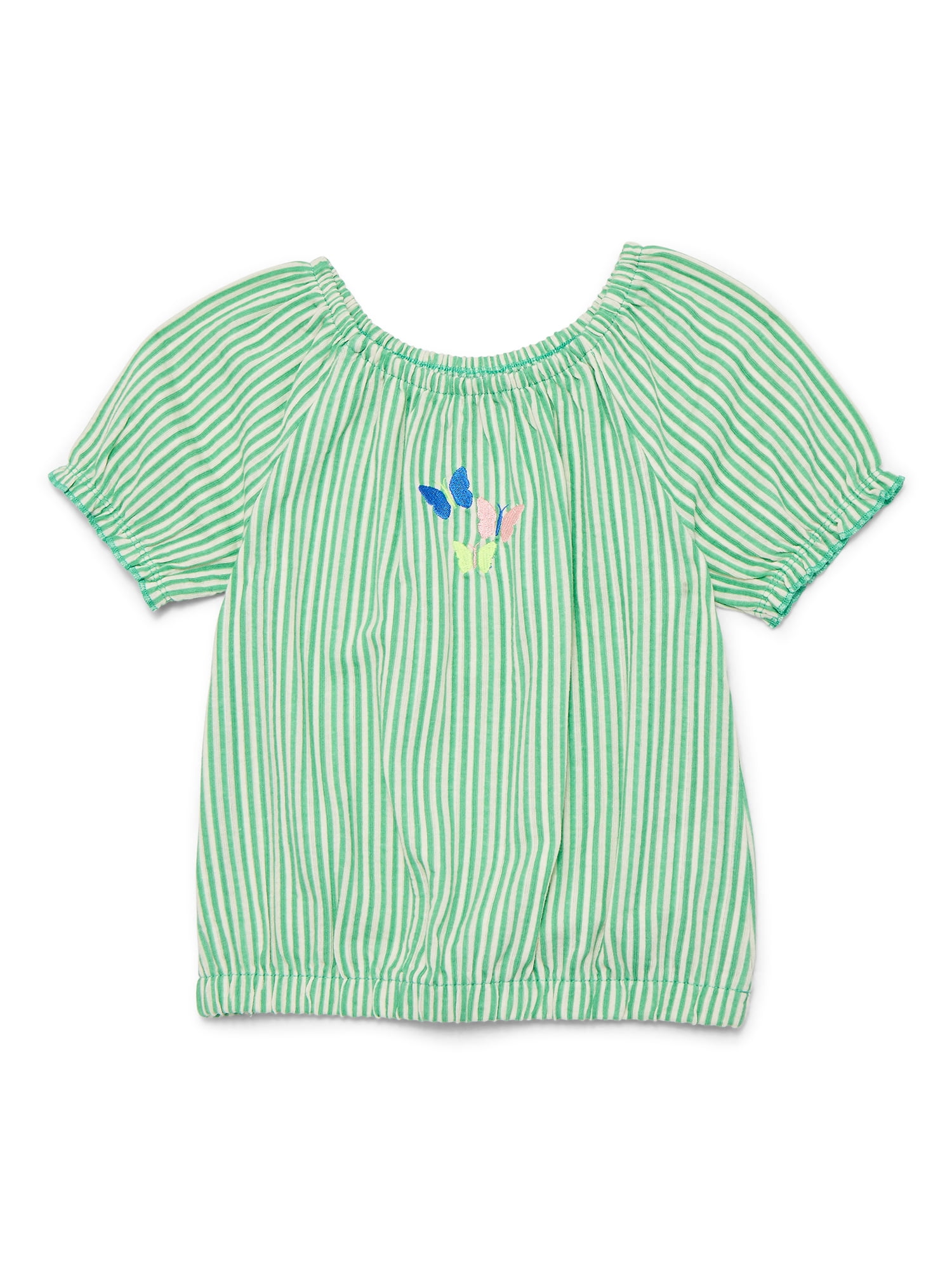 Wonder Nation Little Girls Puff Sleeve Top with Embroidery, Sizes 4-10 ...