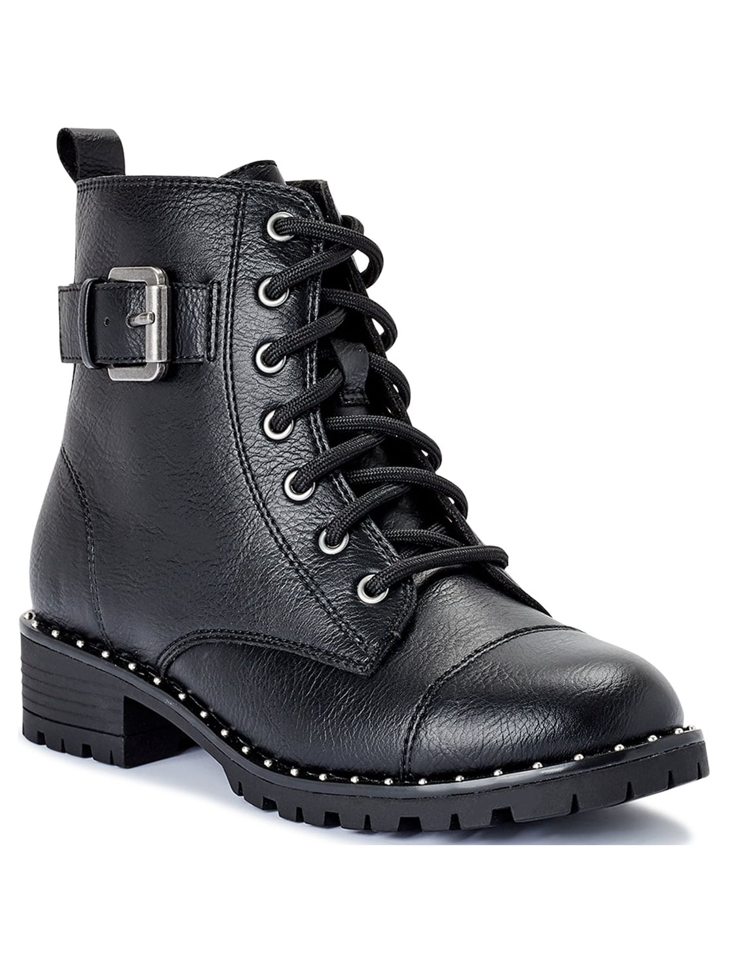Wonder Nation Girls Combat Boots with Studs, Buckle, and Zipper ...