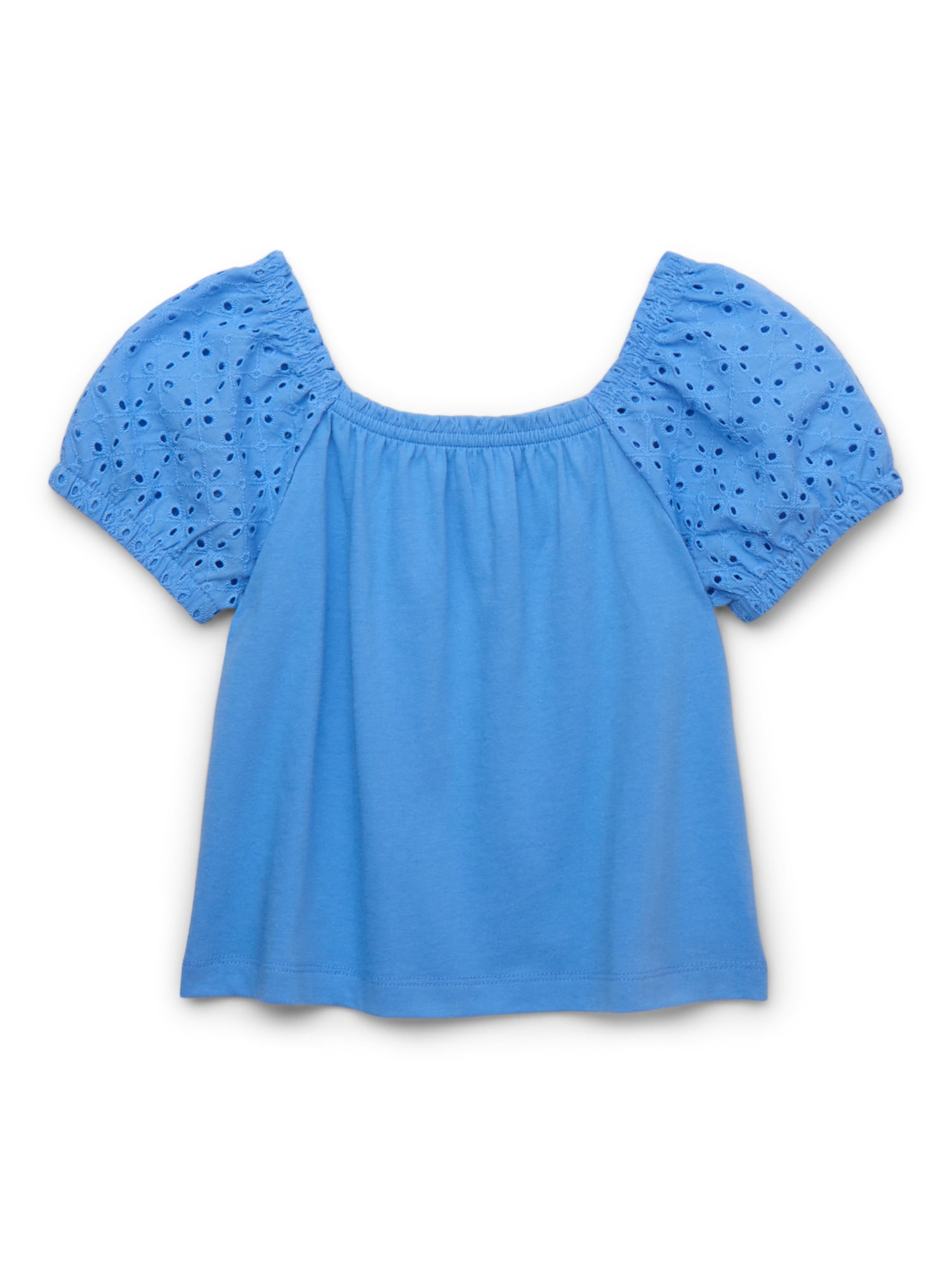 Wonder Nation Little Girls & Big Girls Eyelet Puff Sleeve Top, Sizes 4 ...