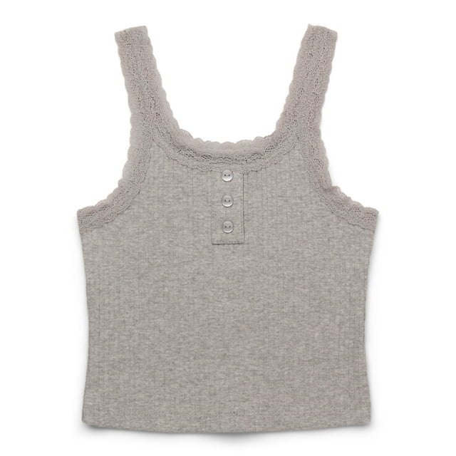 Wonder Nation Tween Girls Henley Tank Top with Lace Trim, Sizes 4-18 ...