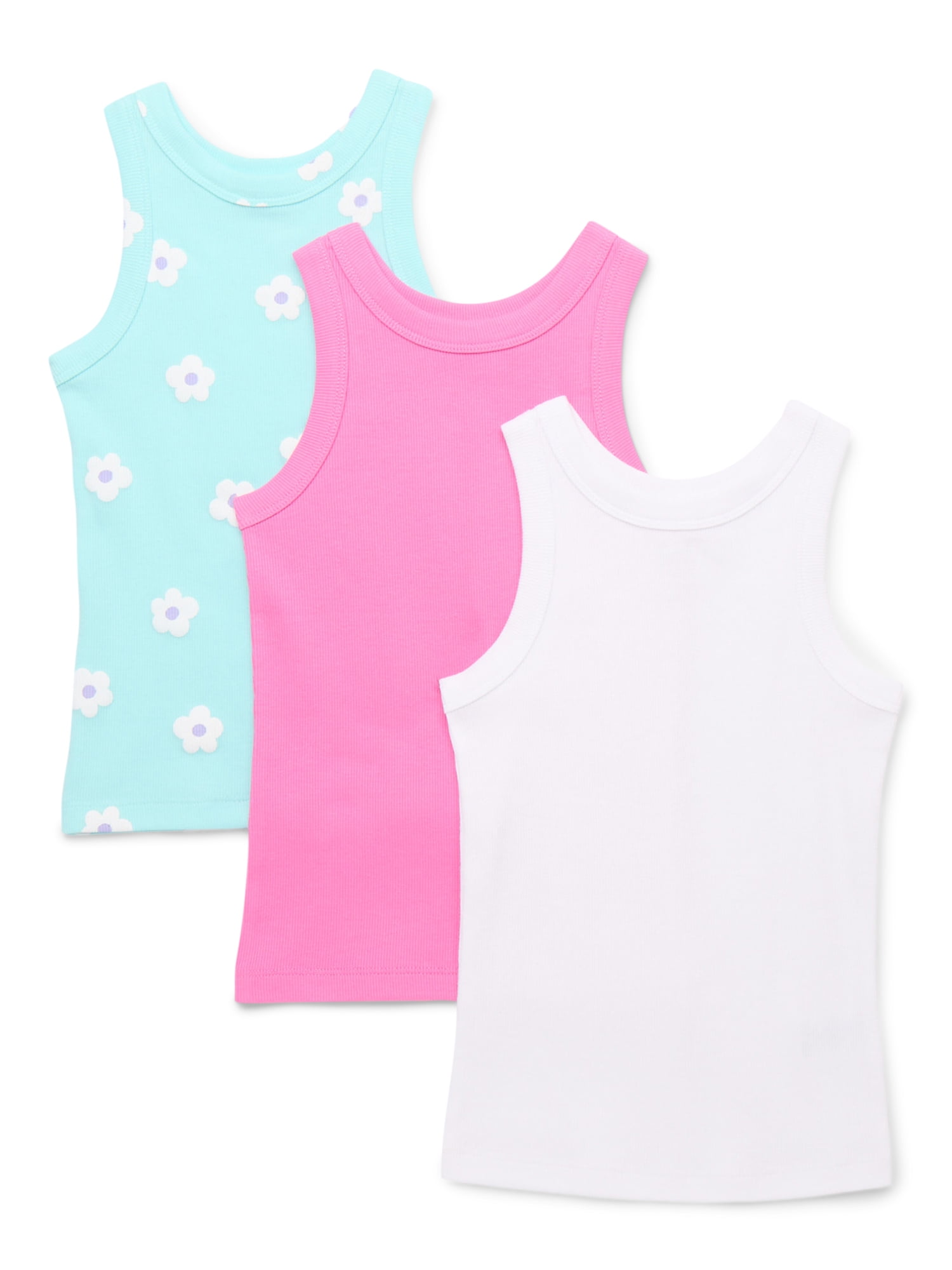 Wonder Nation Girls Kid Tough Ribbed Tank Top, 3-Pack, Sizes 4-18 ...