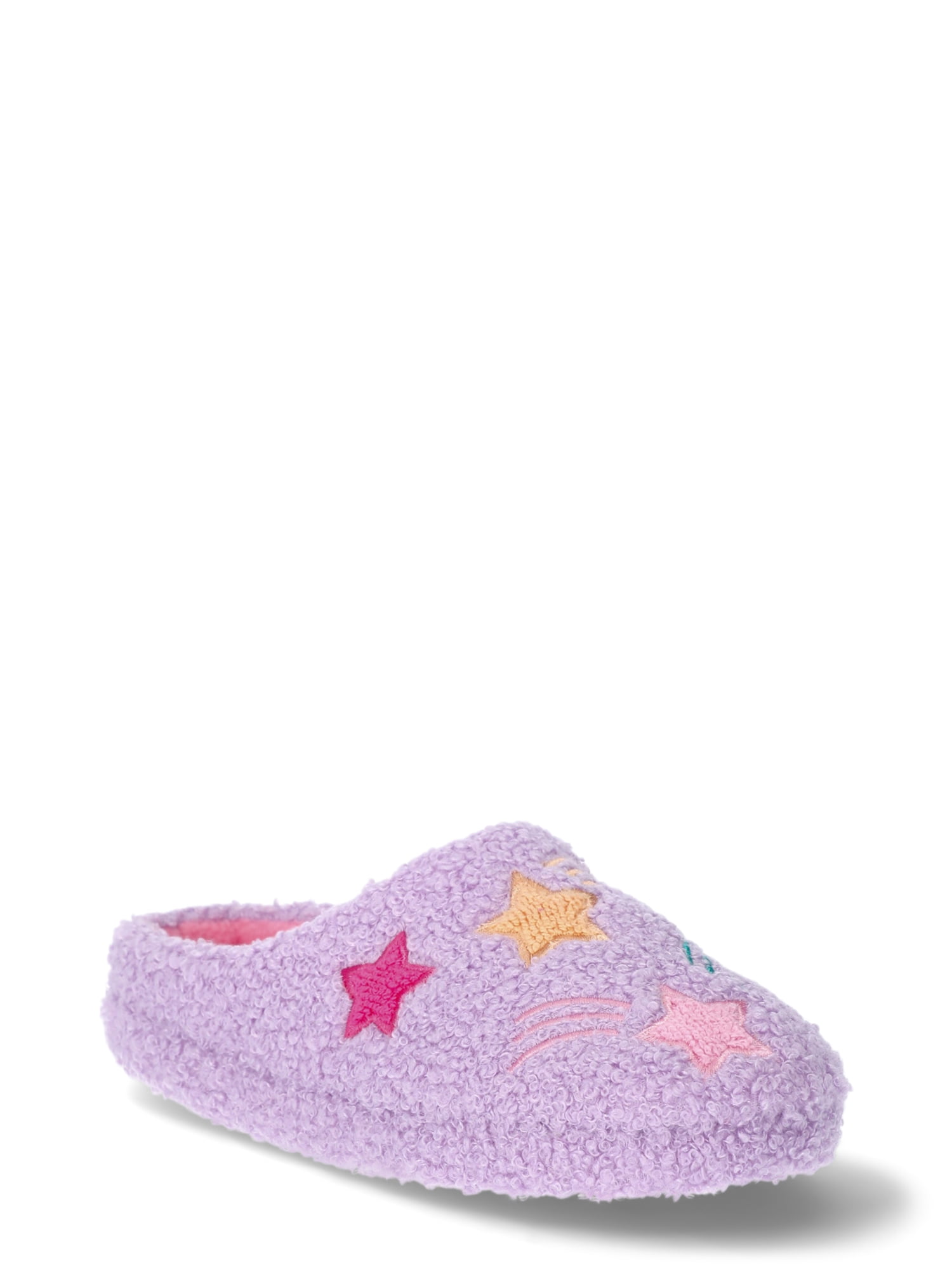 Wonder Nation Girls Star Scuff Slippers Faux Fur Plush Cozy Slip-On ...