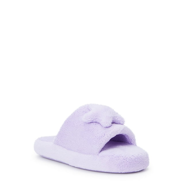 Wonder Nation Little and Big Girls Plush Slide Slippers, Sizes 13/1-6 ...