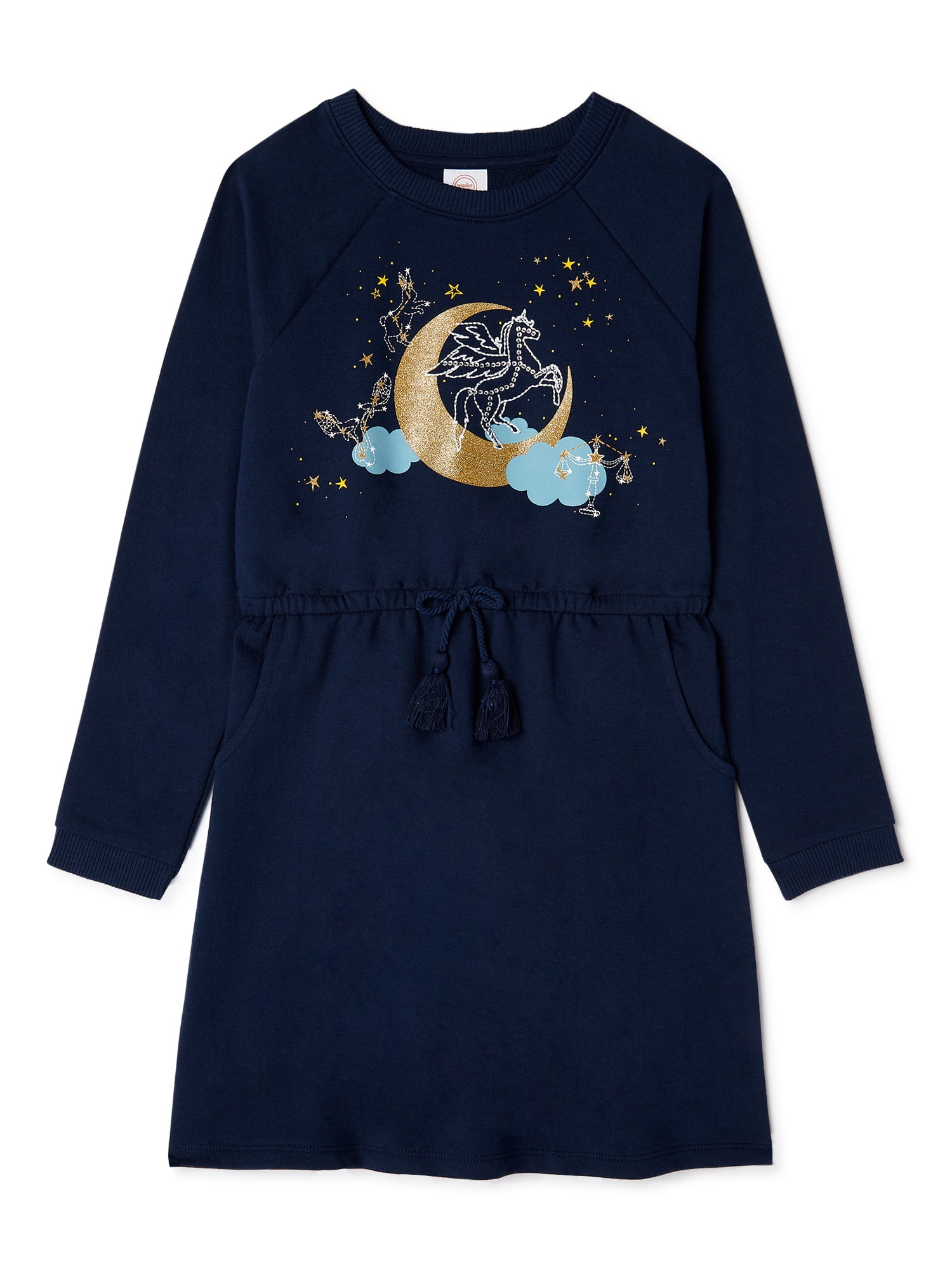 Wonder Nation Long Sleeve Crew Neck Fit & Flare Dress (Big Girls Plus ...