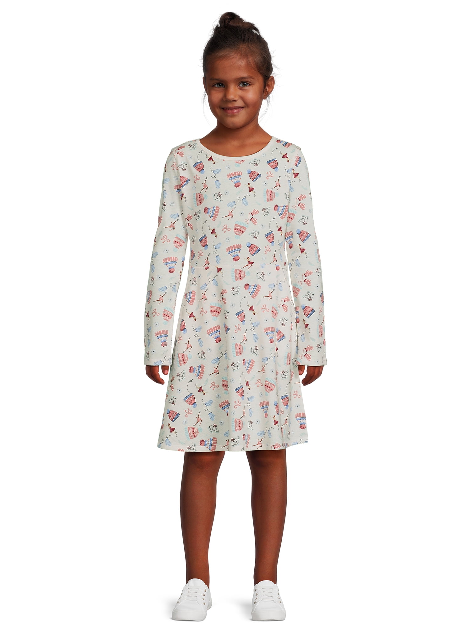 Wonder Nation Long Sleeve O Neck Knit Play, Dress (Girl's) Sizes 4-18 ...