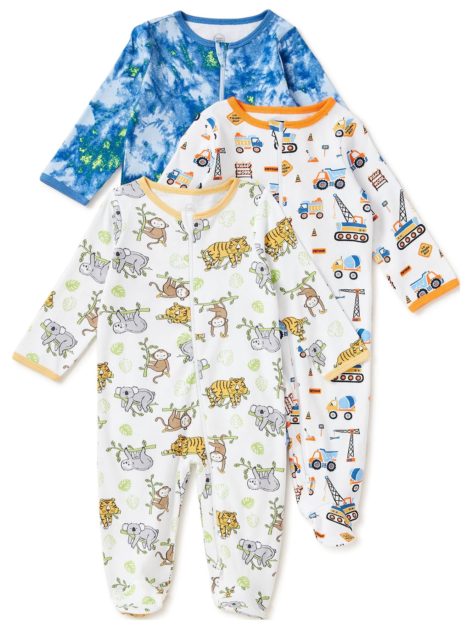 Wonder Nation Newborn Baby Boy Sleep and Play Pajamas, 3 Pack, Preemie ...