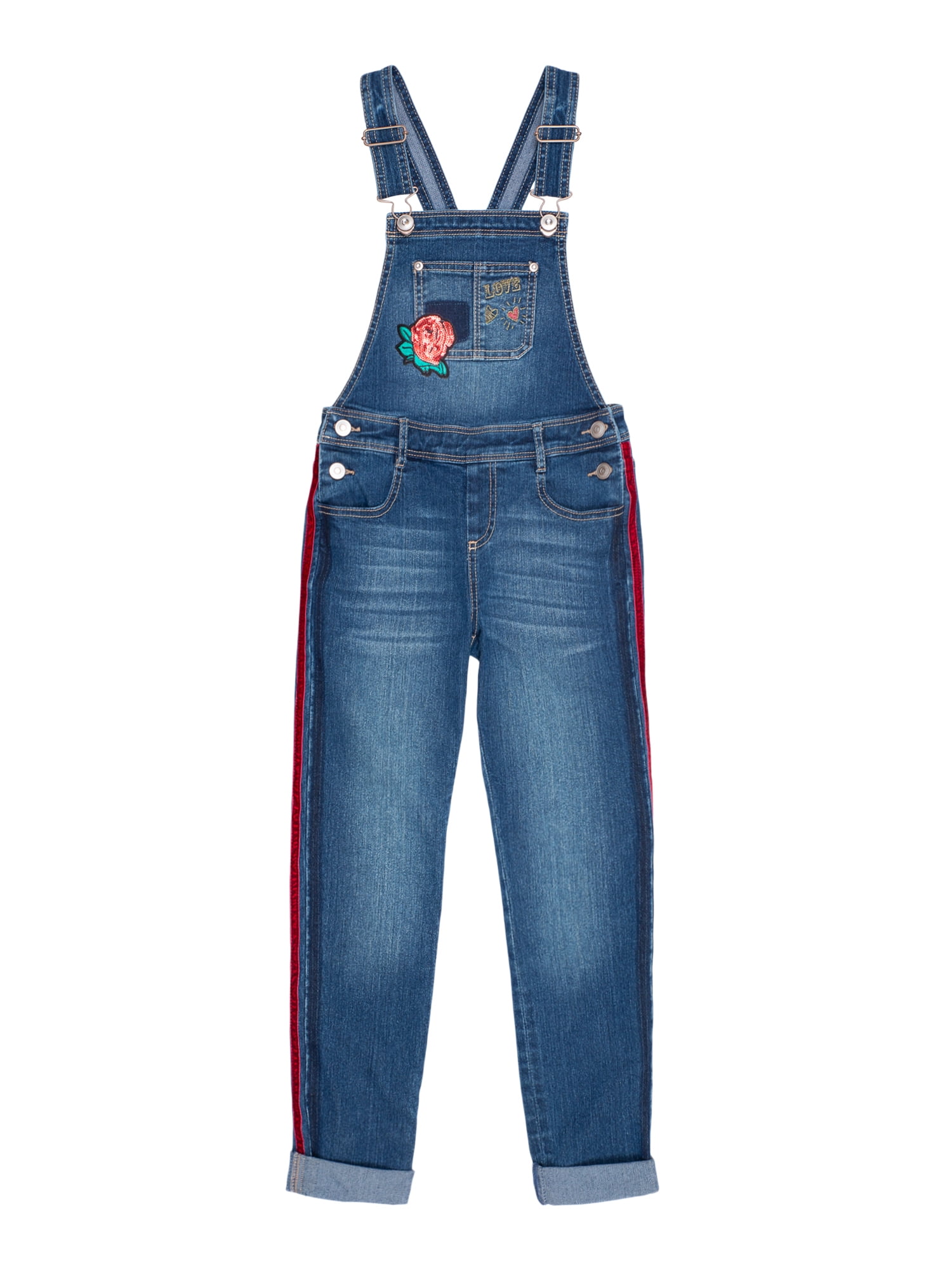 Wonder Nation Retro Stripe Roll Cuff Overall (Little Girls, Big Girls ...