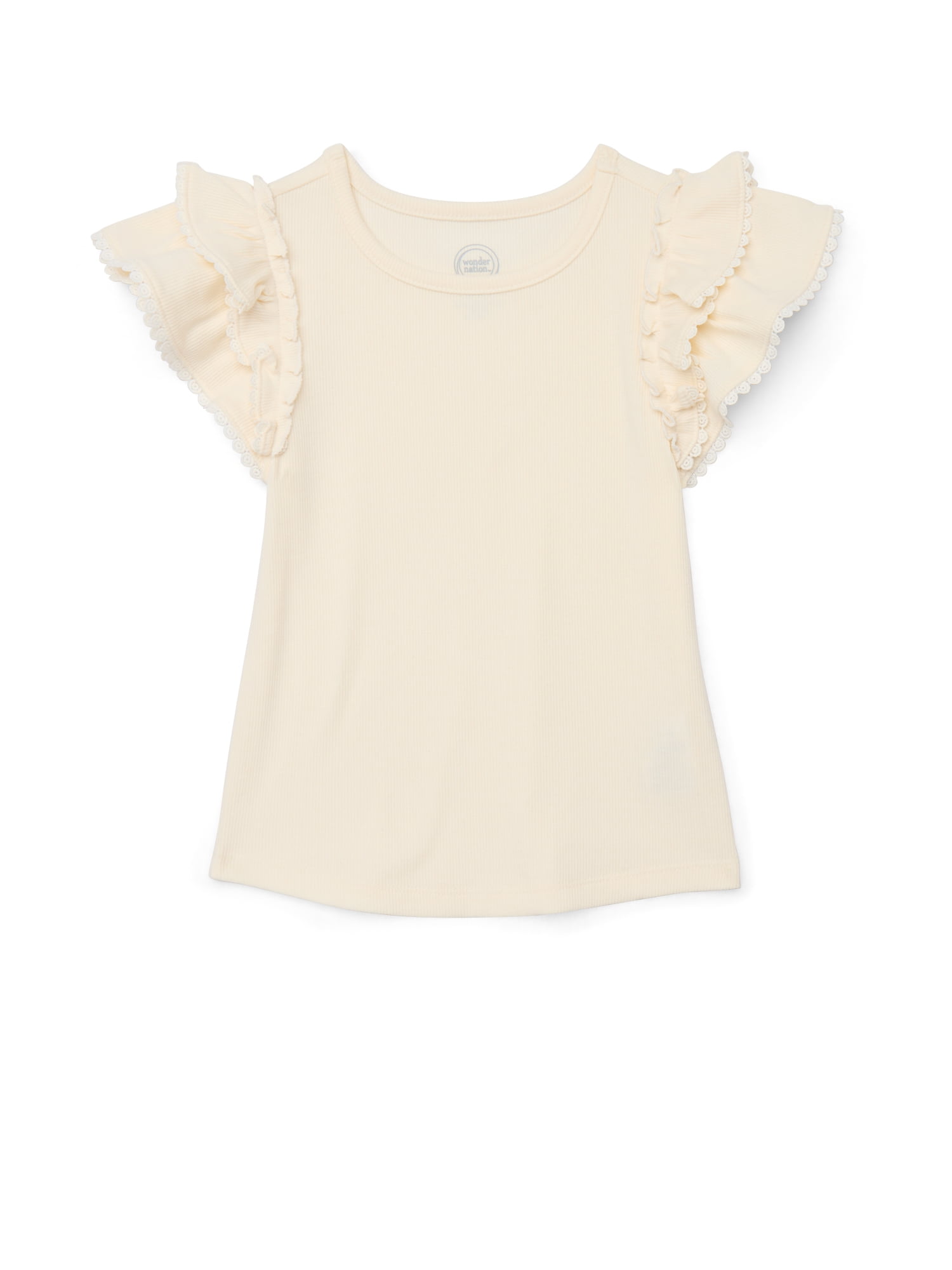 Wonder Nation Girls Short Sleeve Knit Ruffle Top, Sizes 4-18 & Plus ...
