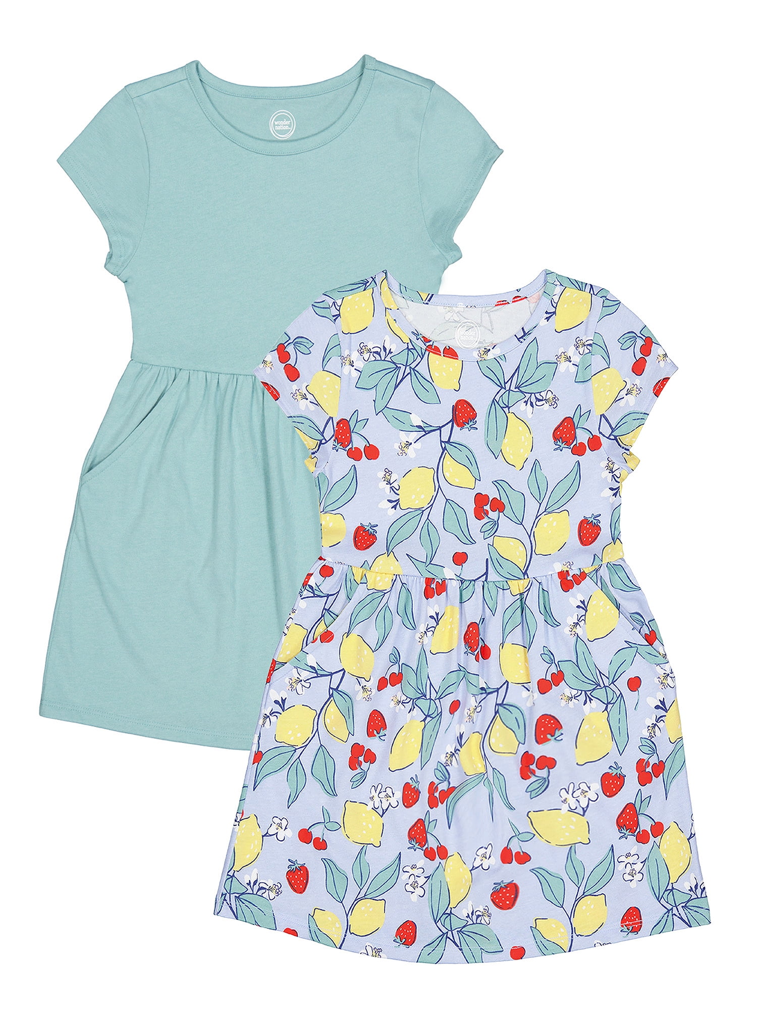 Wonder Nation Girls Play Dress with Short Sleeves, 2-Pack, Sizes 4-18 ...
