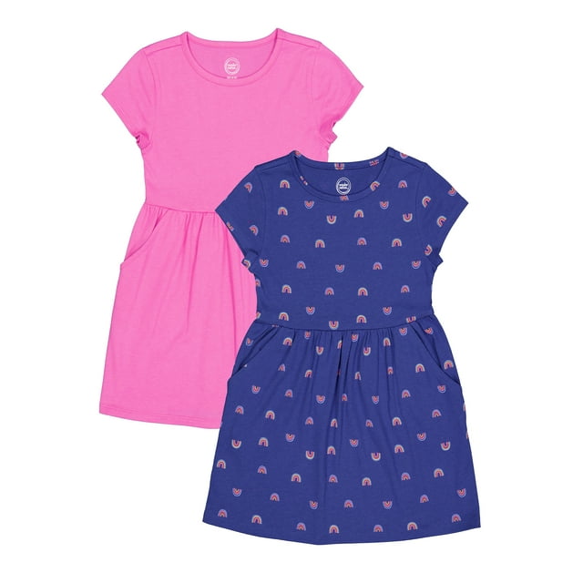 Wonder Nation Girls Play Dress with Short Sleeves, 2-Pack, Sizes 4-18 ...