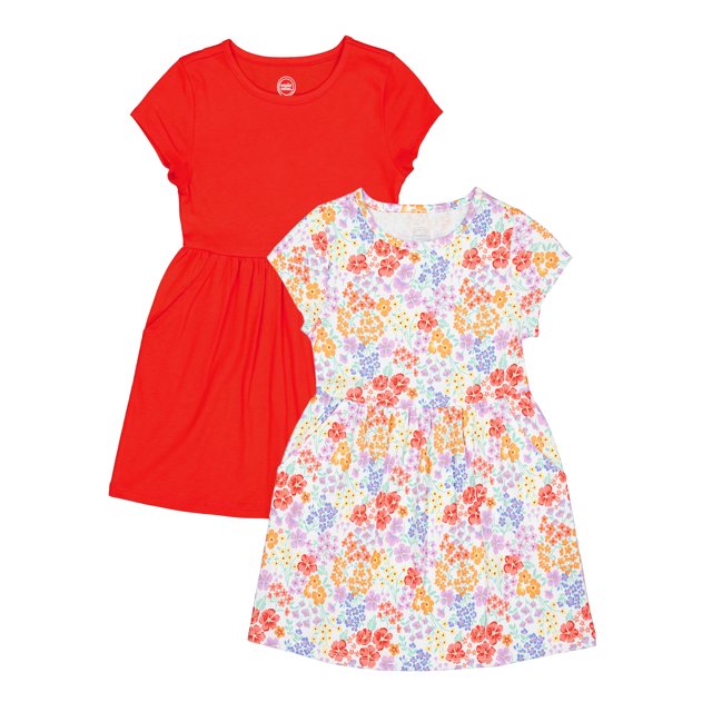 Wonder Nation Girls Play Dress with Short Sleeves, 2-Pack, Sizes 4-18 ...