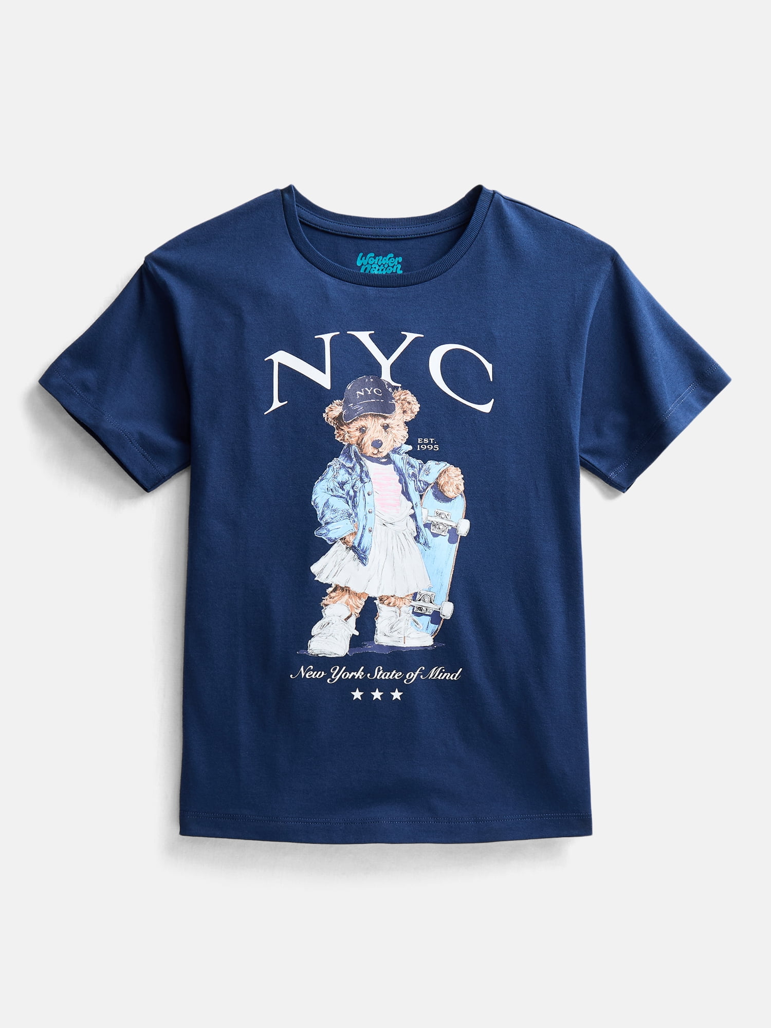 Wonder Nation Girls' Graphic Skater Bear Tee with Short Sleeves, Sizes ...