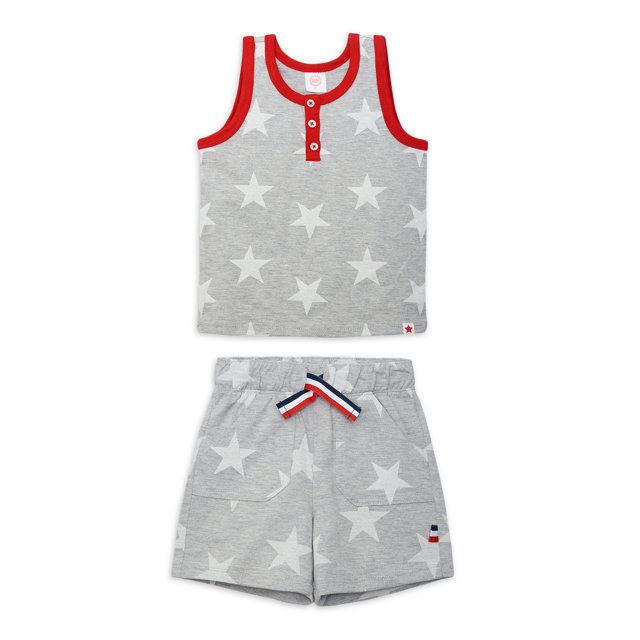Wonder Nation Toddler Boys’ Americana Print Tank Top and Shorts Set, 2-Piece, Sizes 12M-5T ...