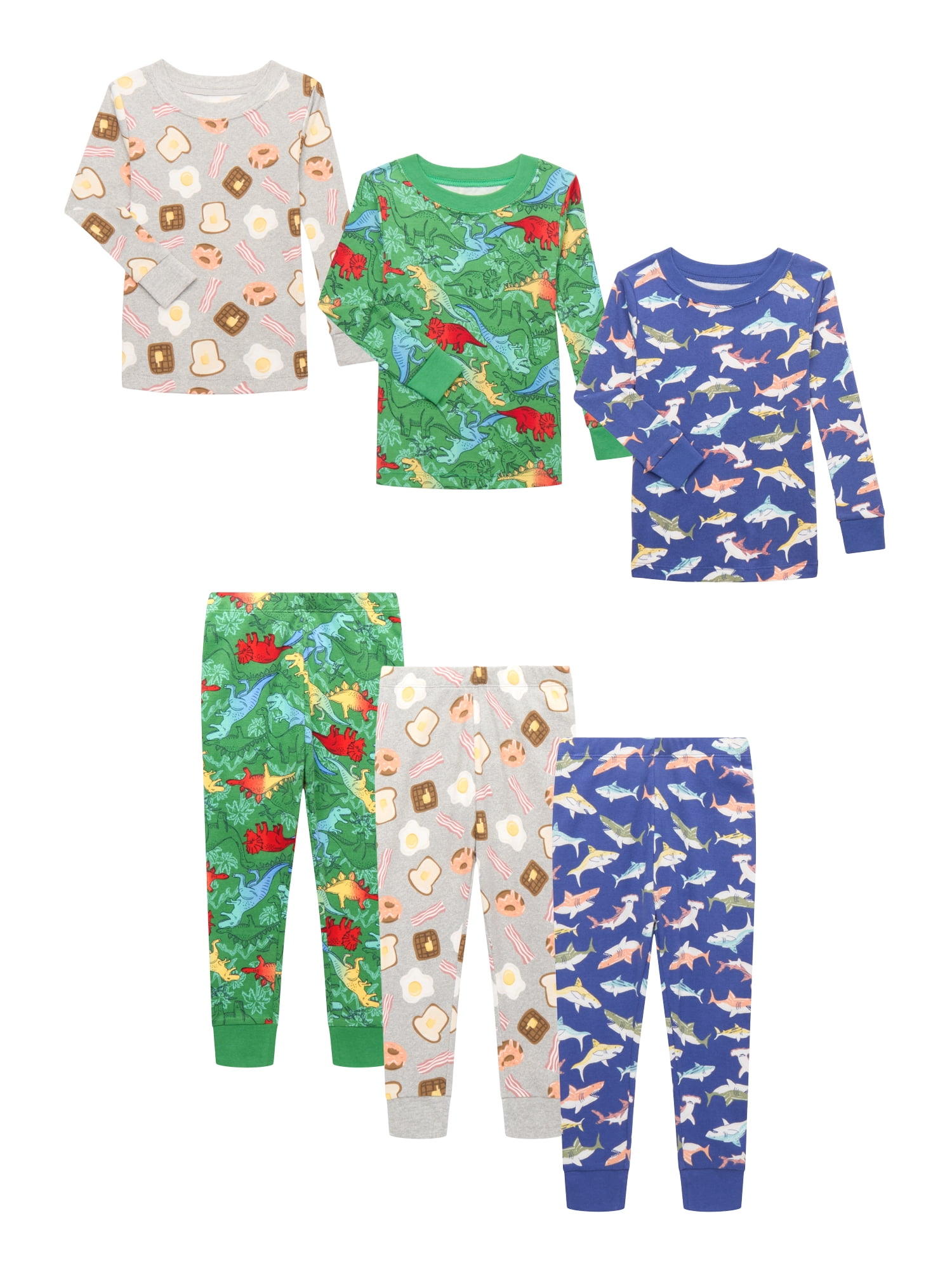 Wonder Nation Toddler Cotton Long Sleeve Tee and Pants Pajama 3-Pack ...