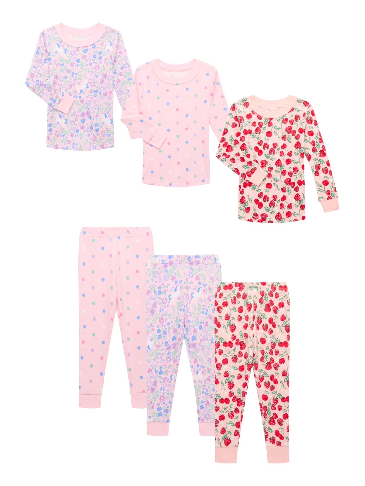 Wonder Nation Toddler Cotton Long Sleeve Tee and Pants Pajama 3-Pack ...