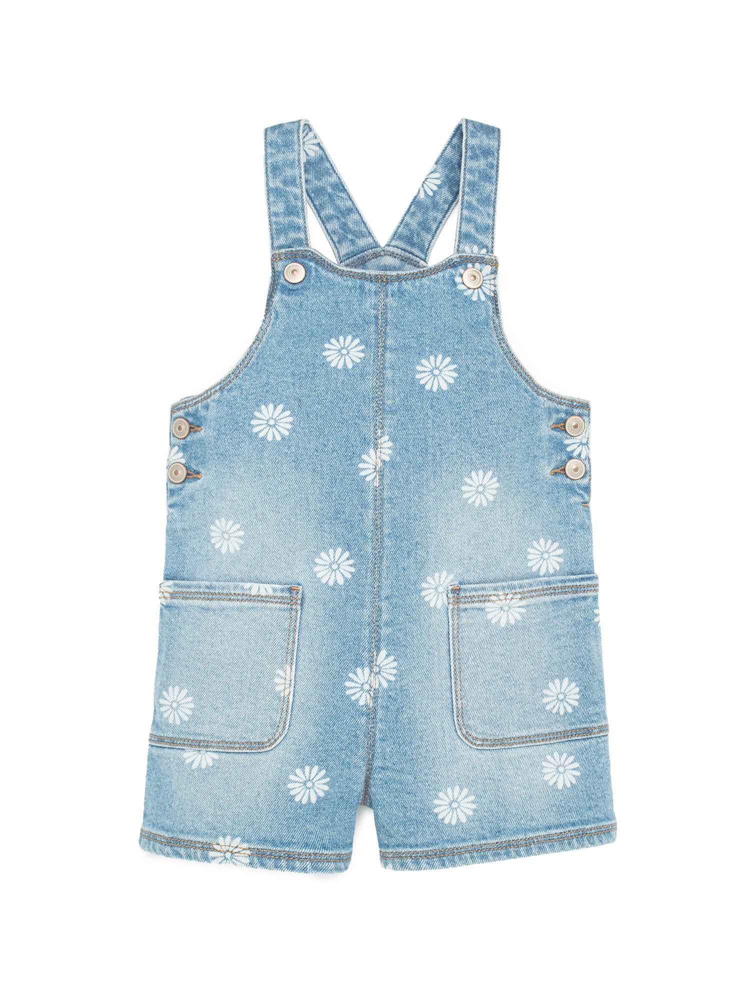 Wonder Nation Toddler Girls Floral Denim Shortalls Sizes 12M-5T Stretch ...