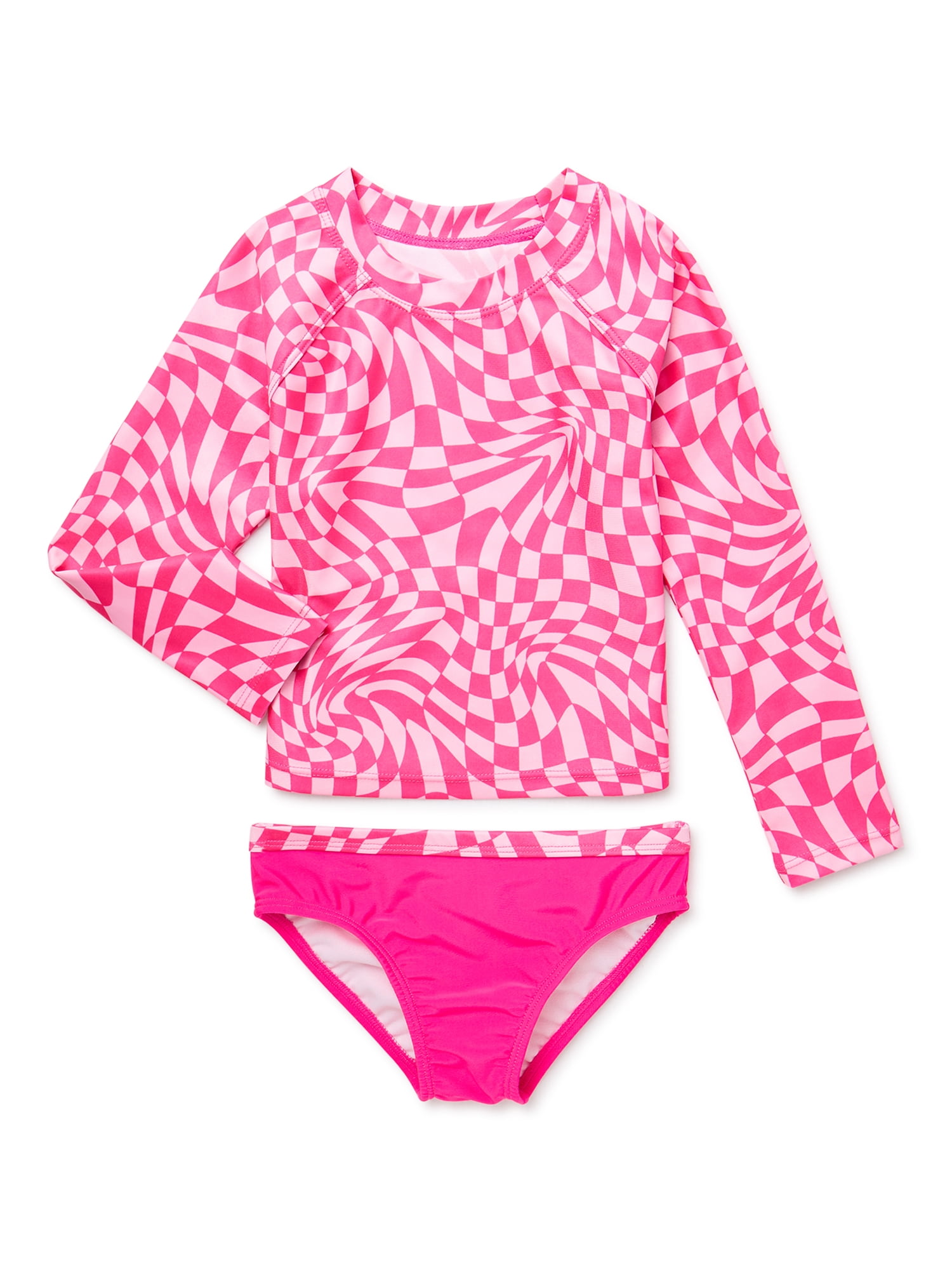 Wonder Nation Toddler Girl Long Sleeve Swim Rash Guard Set, Size 12M-5T ...