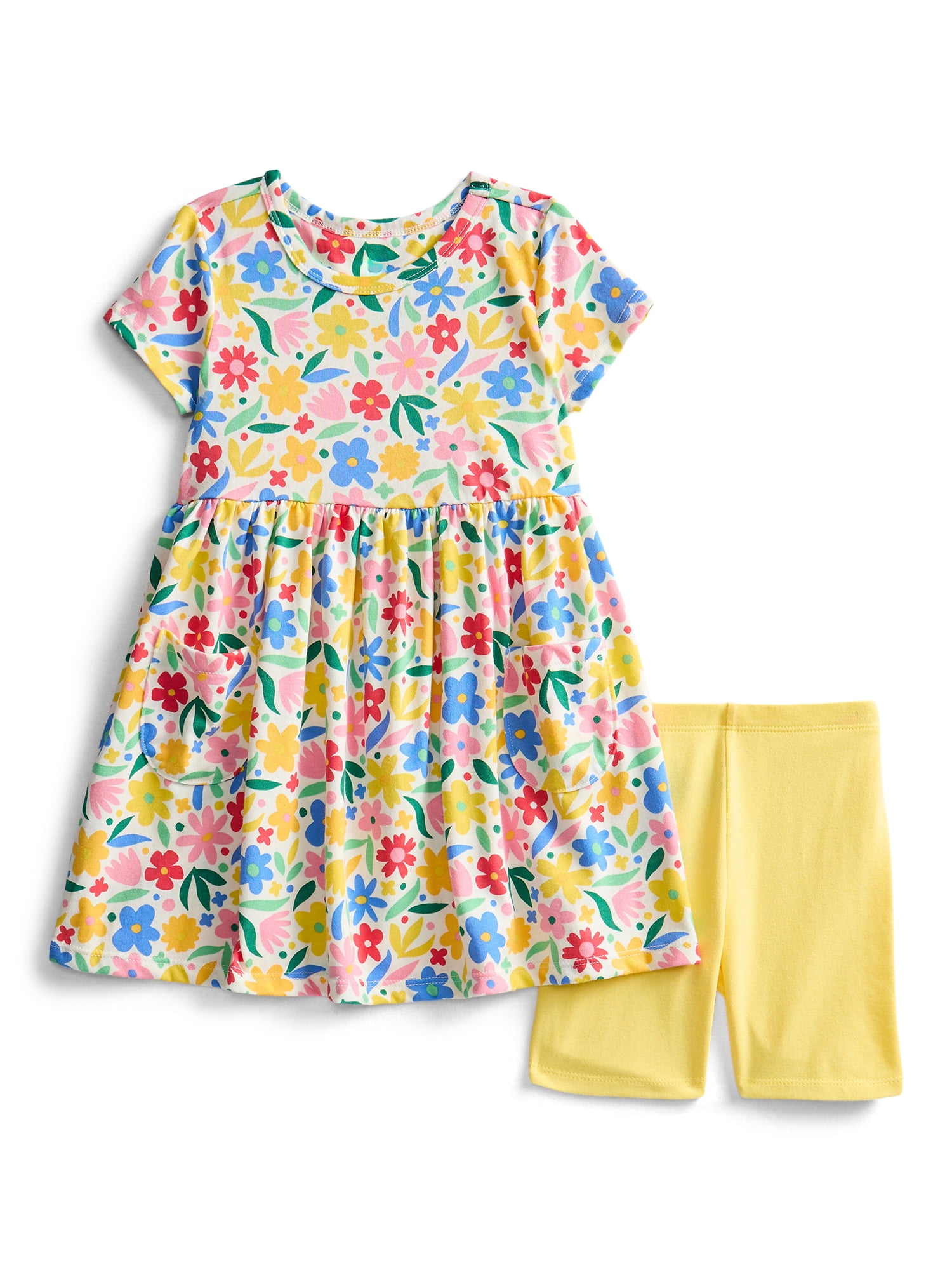 Wonder Nation Toddler Girls Printed Dress and Bike Shorts Outfit Set, 2 ...