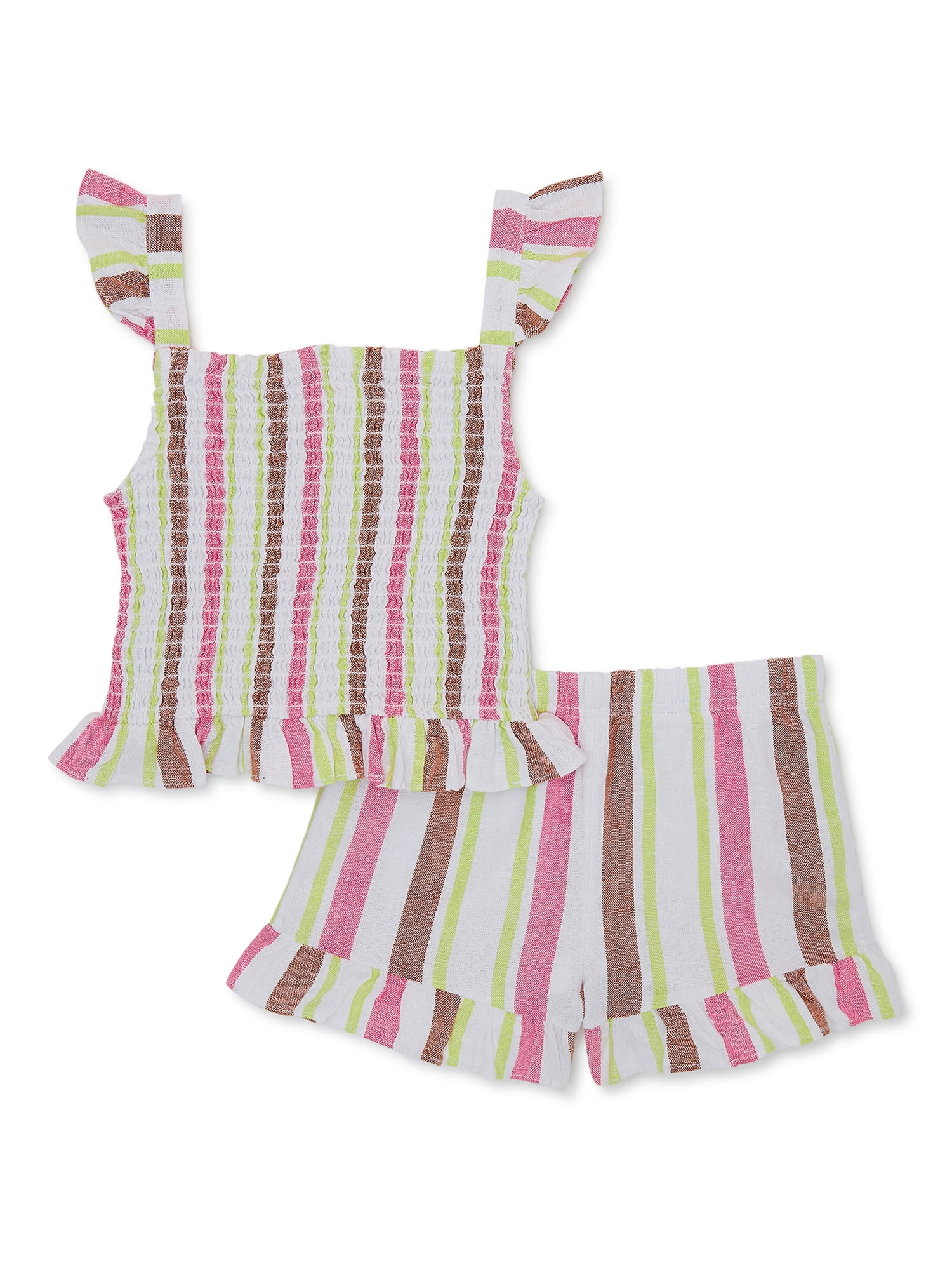 Wonder Nation Toddler Girl Ruffled Smock Top and Shorts Set, 2-Piece ...
