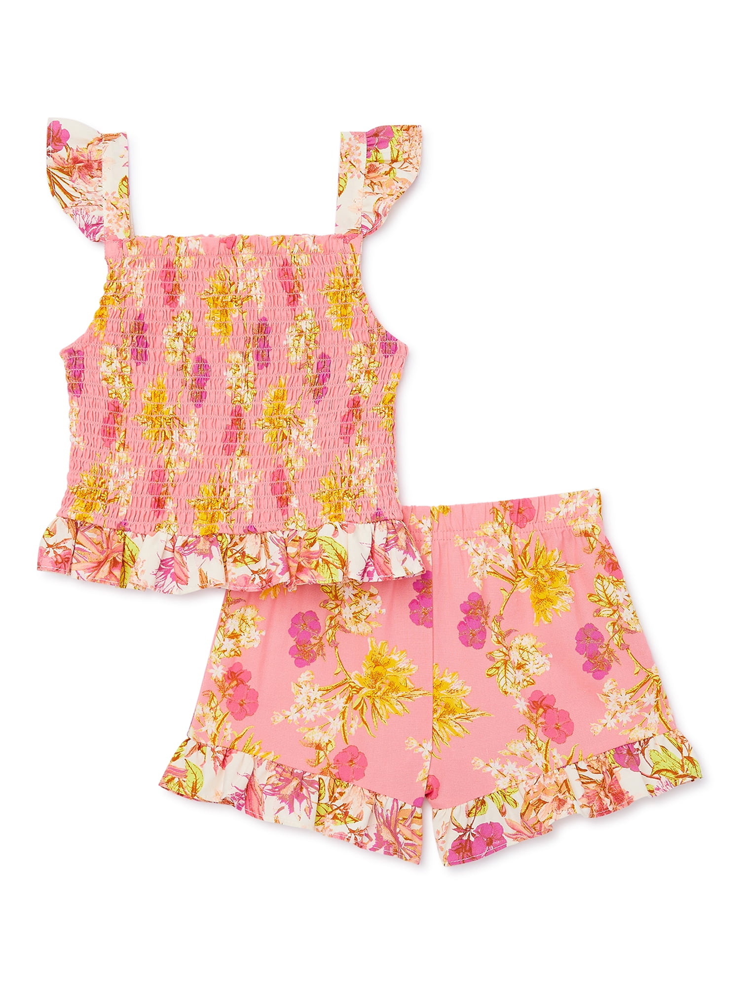 Wonder Nation Toddler Girl Ruffled Smock Top and Shorts Set, 2-Piece ...
