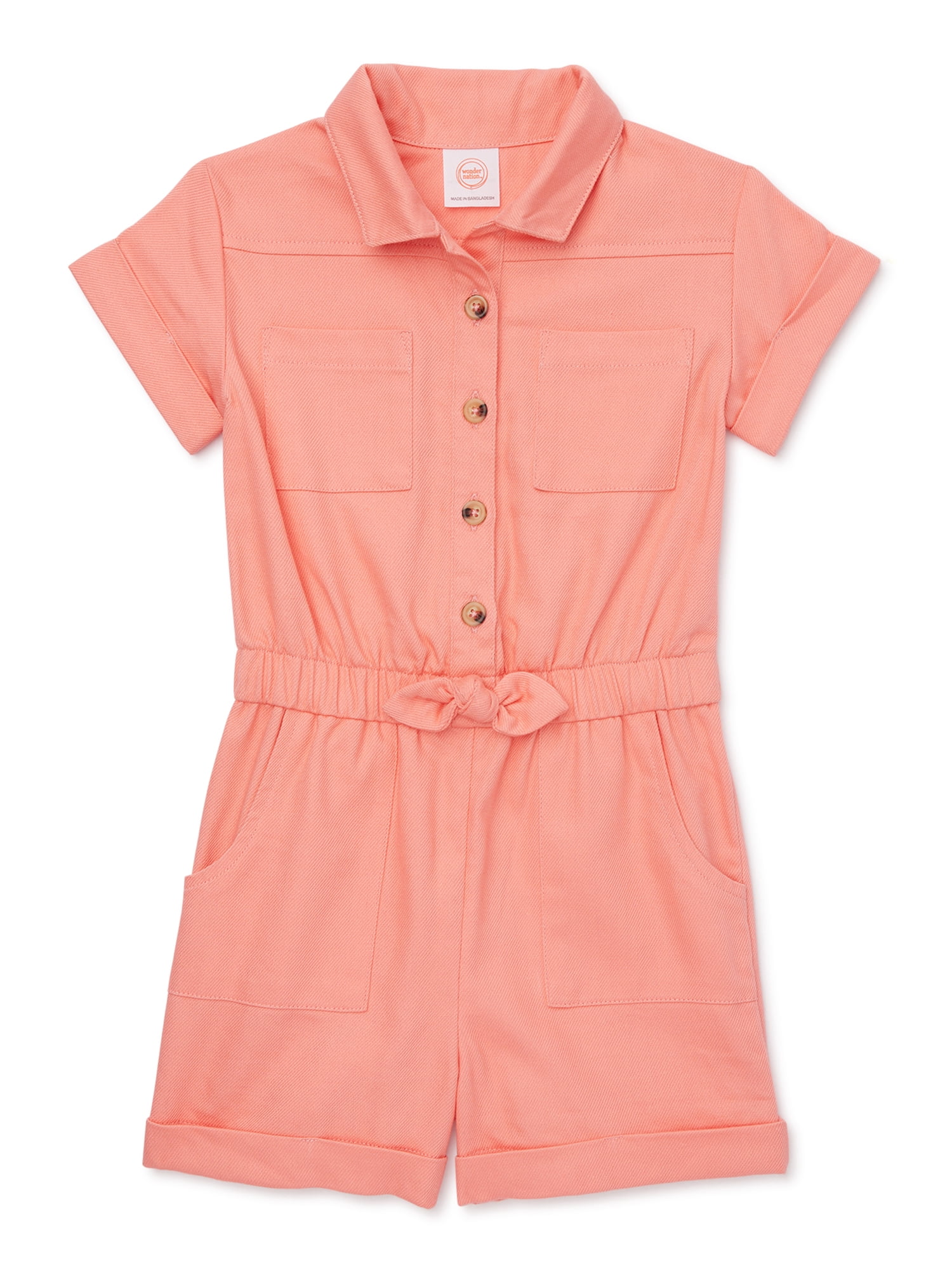 Wonder Nation Toddler Girl Short Sleeve Boilersuit Romper, Sizes 12M-5T ...