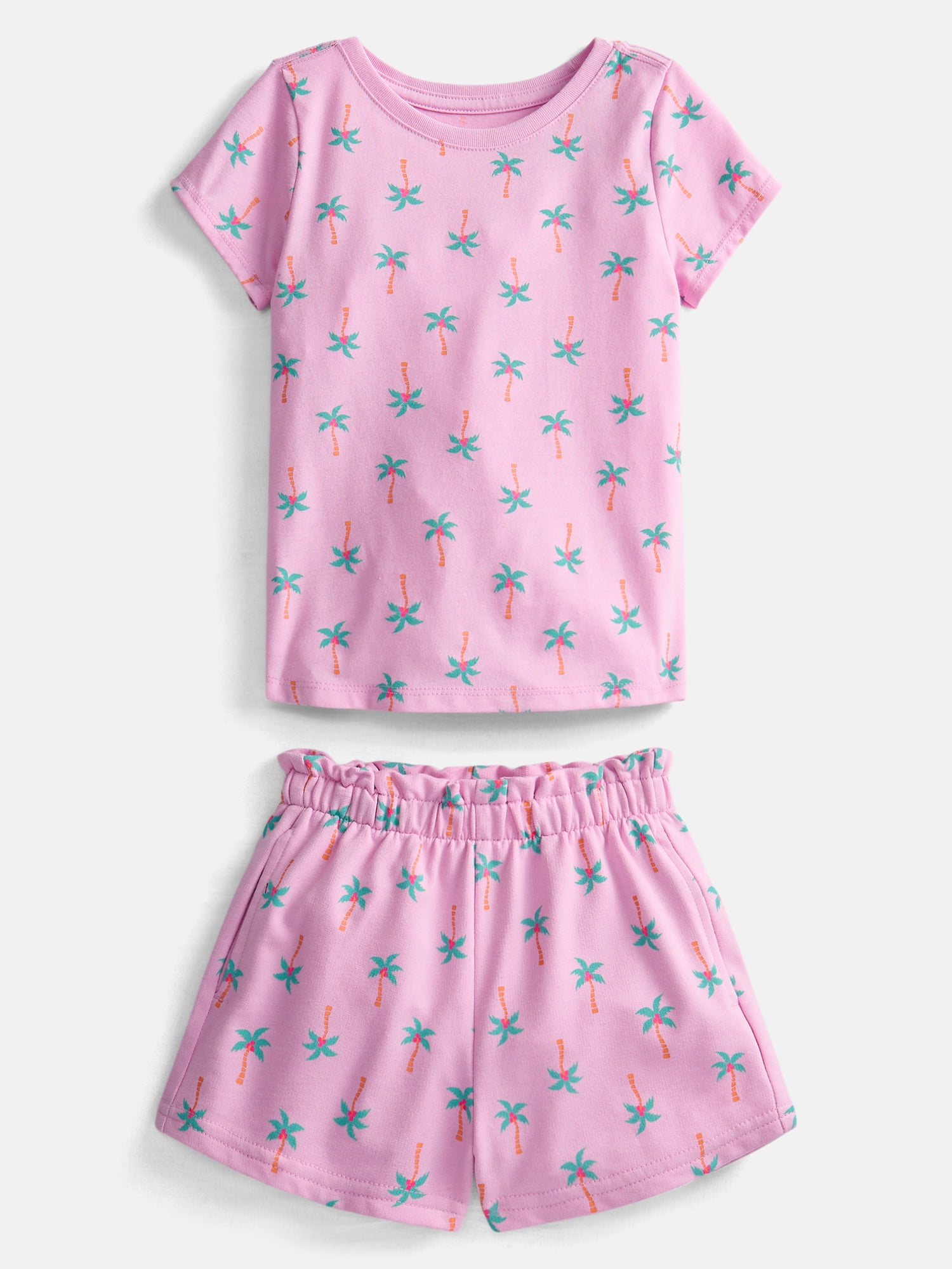 Wonder Nation Toddler Girls Printed Tee and Shorts,2-Piece Pajama Set ...