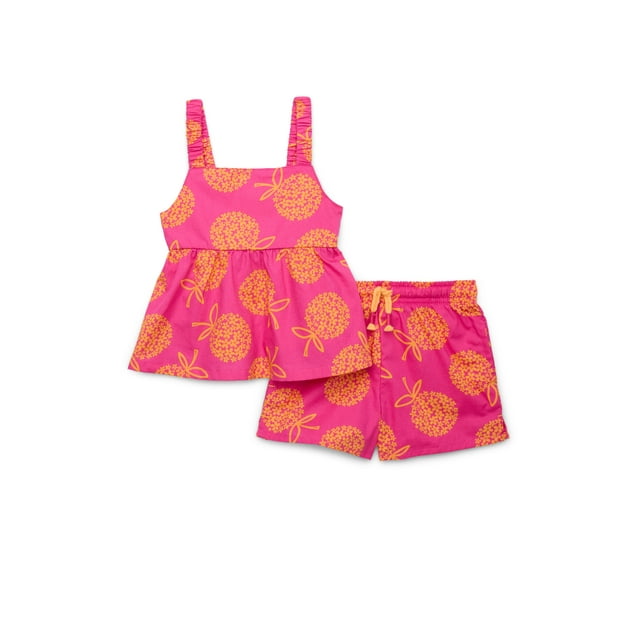 Wonder Nation Toddler Girls Cotton Poplin Print Peplum Top and Short Set, 2-Piece, Sizes 12M-5T ...
