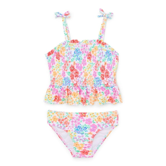 Wonder Nation Toddler Girl Smocked Ruffle Tankini Two-Piece Sizes 12M-5T with UPF 50 - Walmart.com