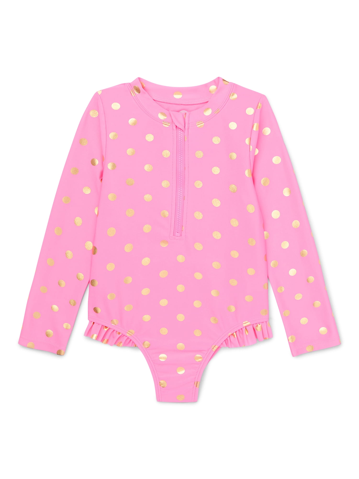 Wonder Nation Toddler Girl Zip Rash Guard One-Piece Swimsuit with UPF ...