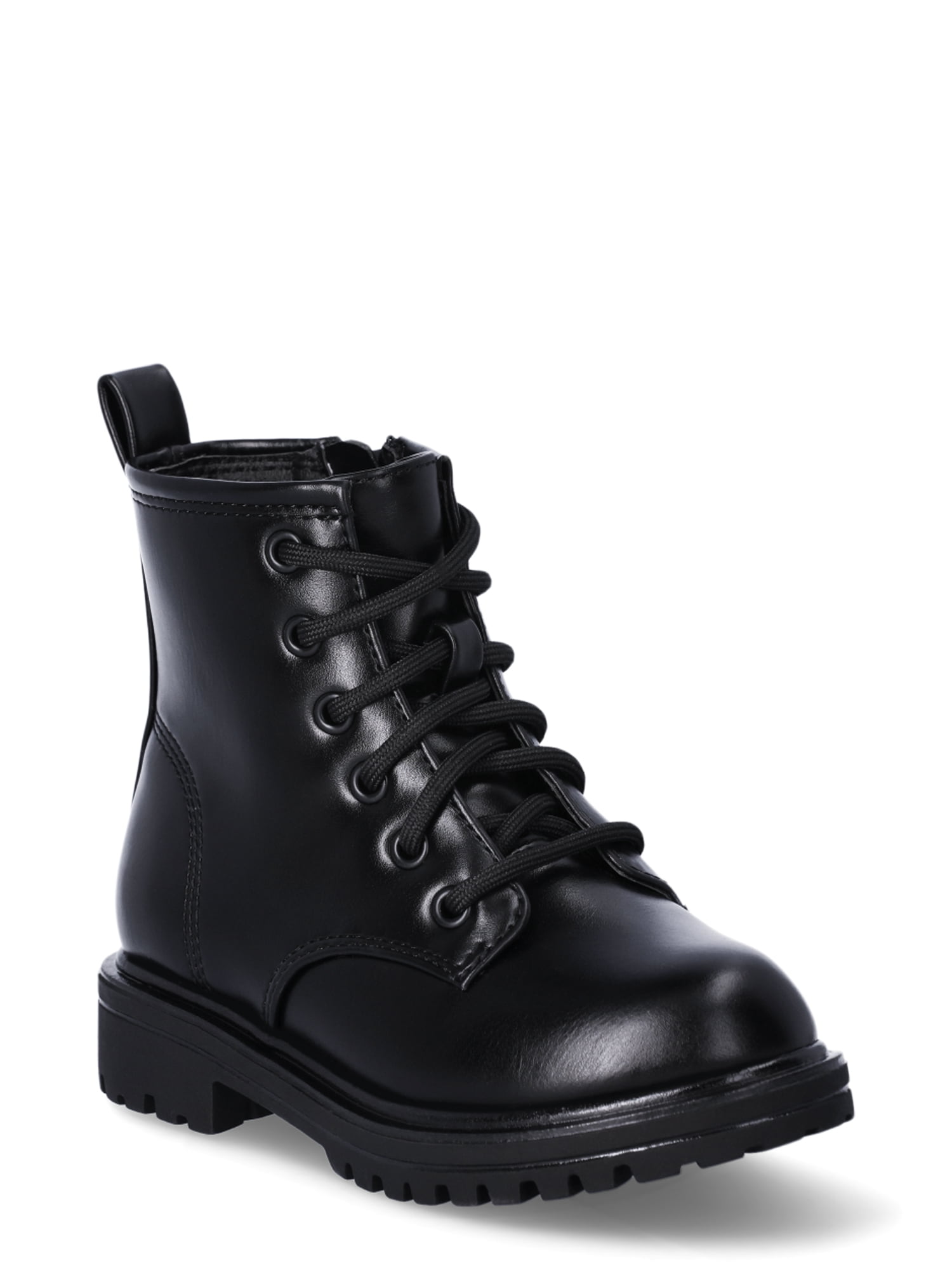 Wonder Nation Toddler Girls Combat Boot PU Lace-Up Booties - Walmart.com