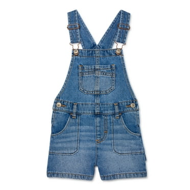 Wonder Nation Baby and Toddler Girl Knit Denim Shortall, 12 Months-5T - Walmart.com
