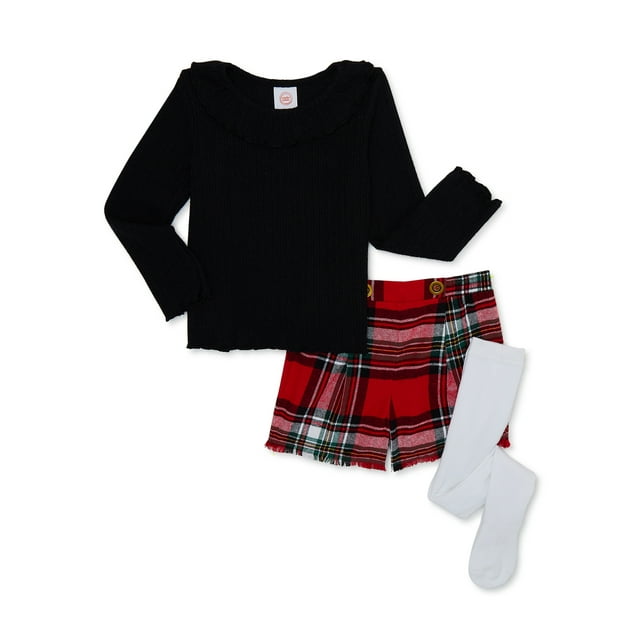 Wonder Nation Toddler Girls Holiday Ruffle Top, Shorts and Tights, 2 ...