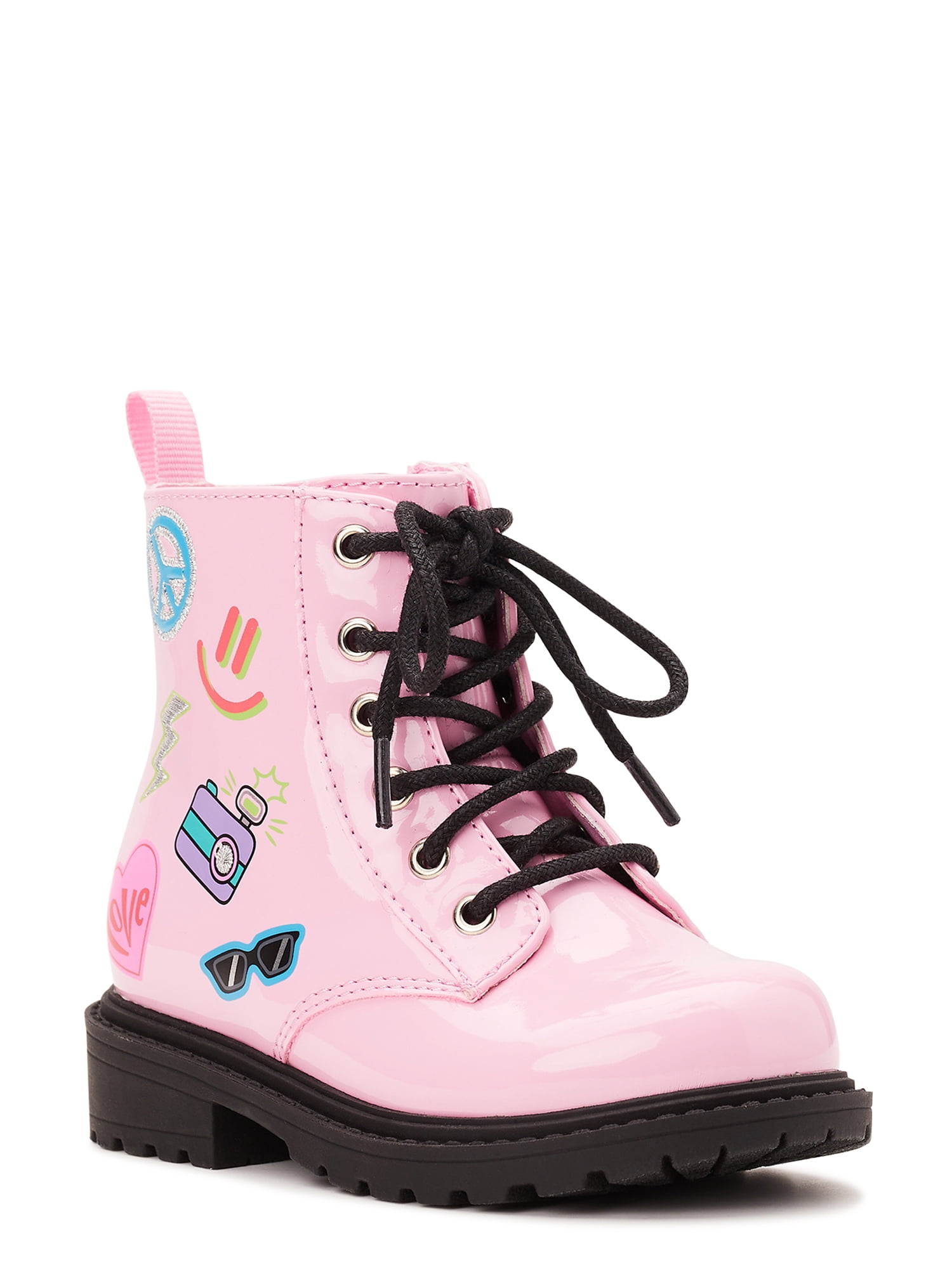 Wonder Nation Toddler Girls Patent Combat Boot - Walmart.com