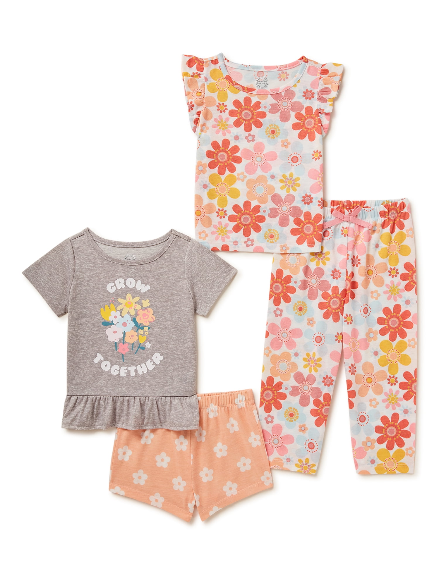 Wonder Nation Toddler Girls 4-Piece Print Pajama Set - Walmart.com