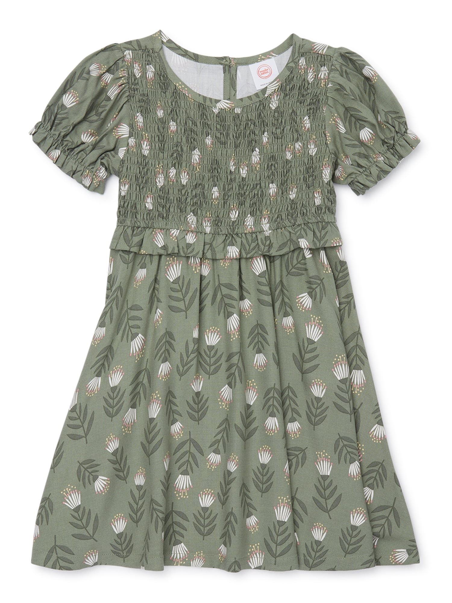 Wonder Nation Toddler Girls Short Sleeve Smocked Woven Dress, Sizes 12M ...