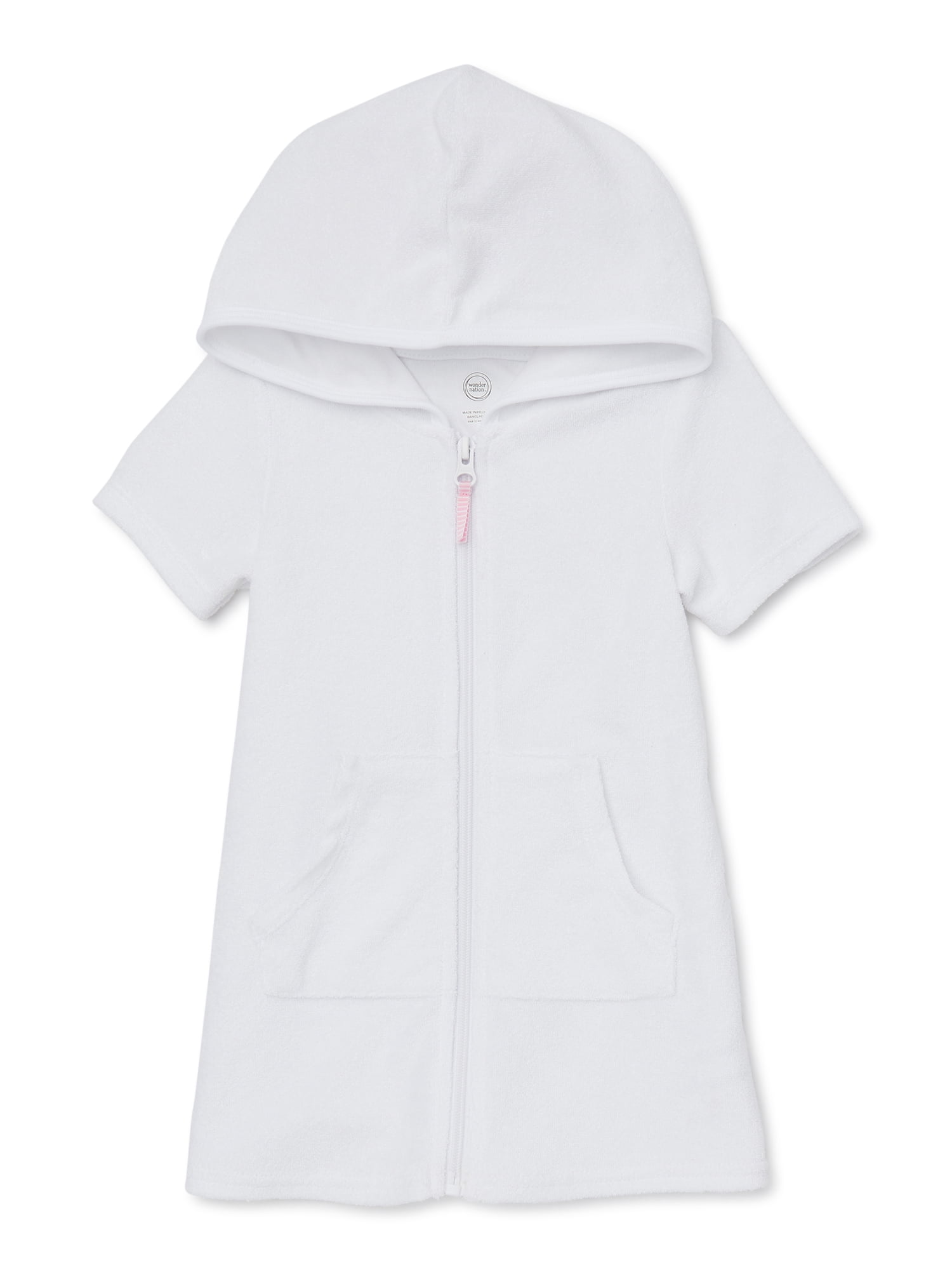 Wonder Nation Girls Attached Hood Front Zipper Terry Swimwear Cover Up ...
