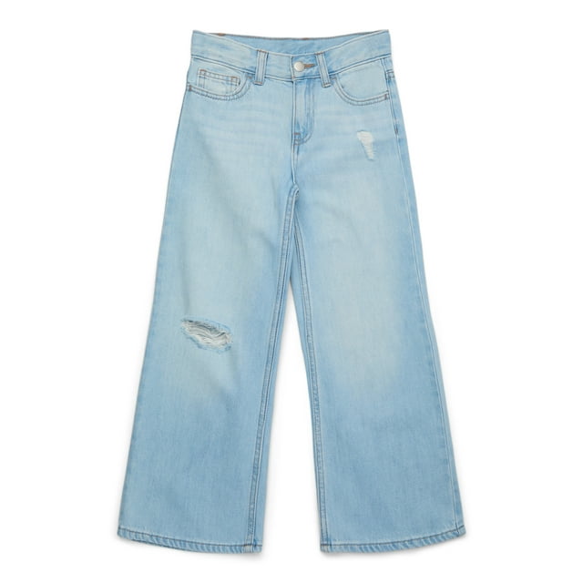 Wonder Nation Tween Girls Wide Leg Jeans with Distressed Details, Sizes ...
