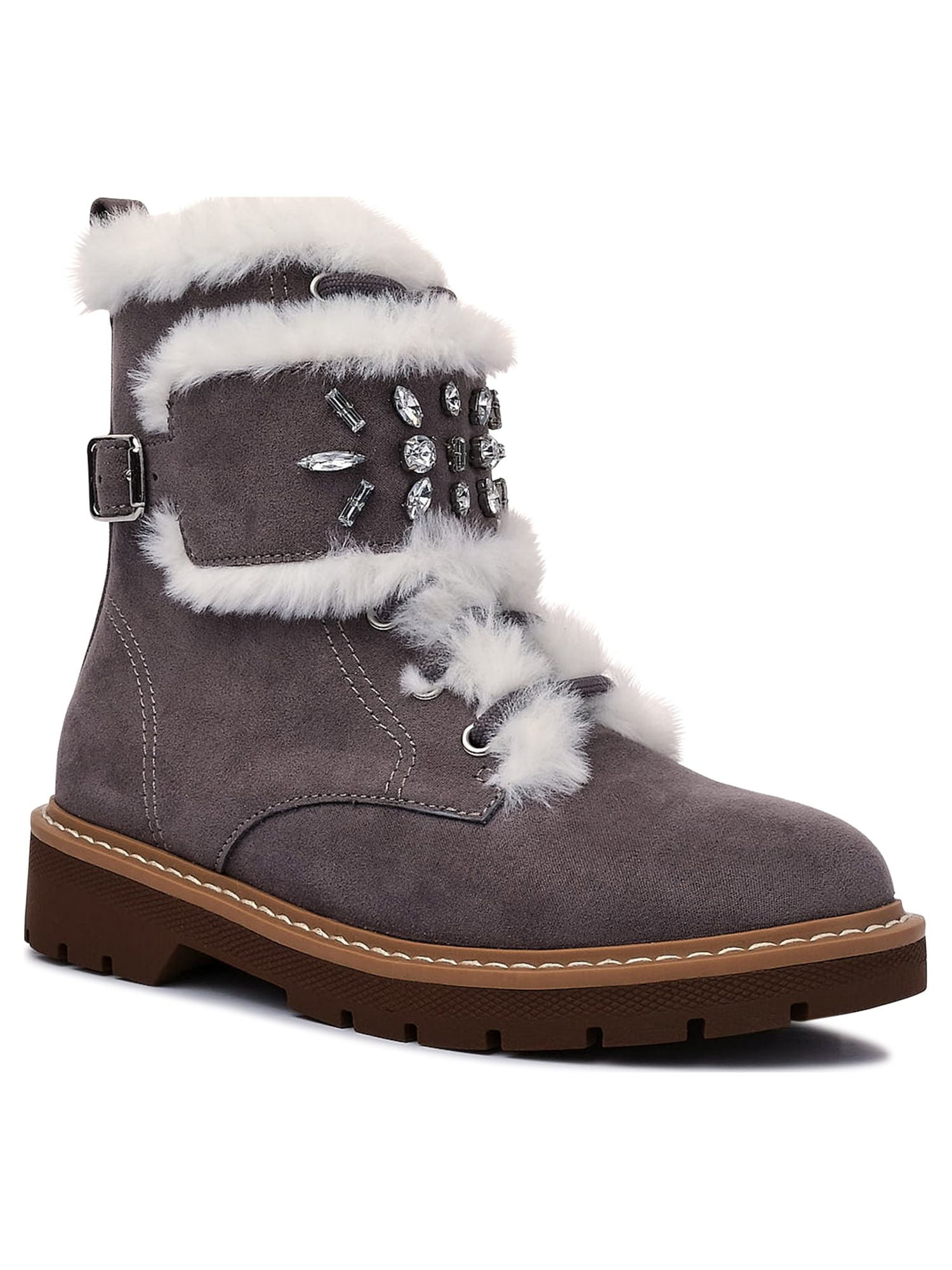 Wonder Nation Unisex Kids Faux Fur Boots Gemstone Straps, Round Toe ...