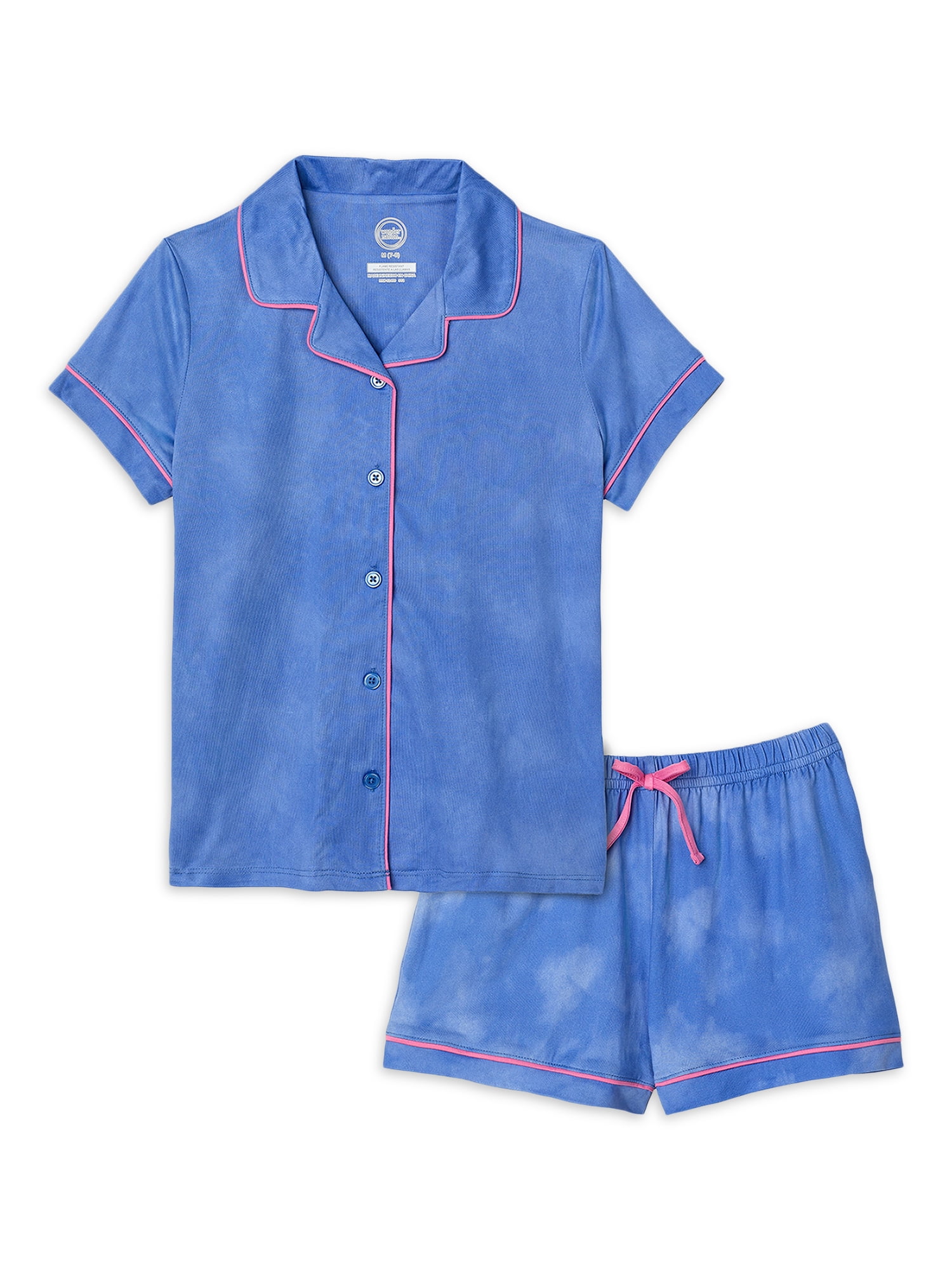 Wonder Nation by Girls Button Front Sleep Coat Pajama Set, Soft ...